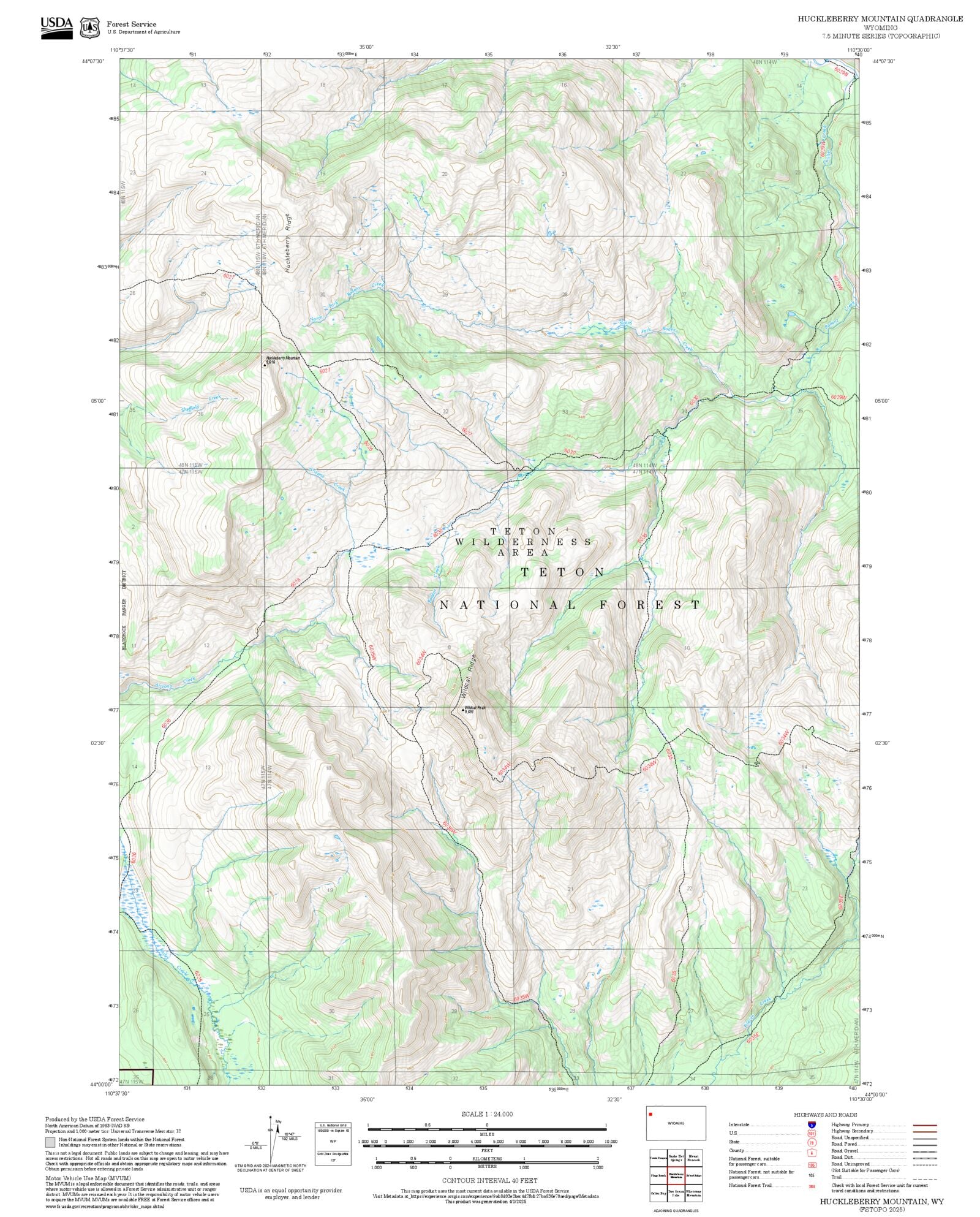 2025 Forest Service Topo Map of Huckleberry Mountain Wyoming – MyTopo ...