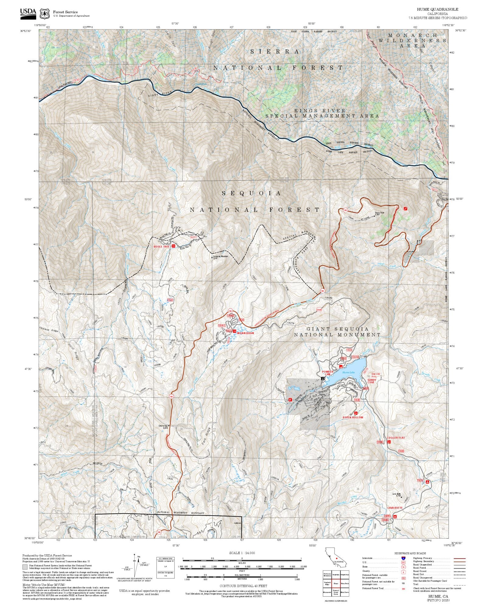 2025 Forest Service Topo Map of Hume California – MyTopo Map Store