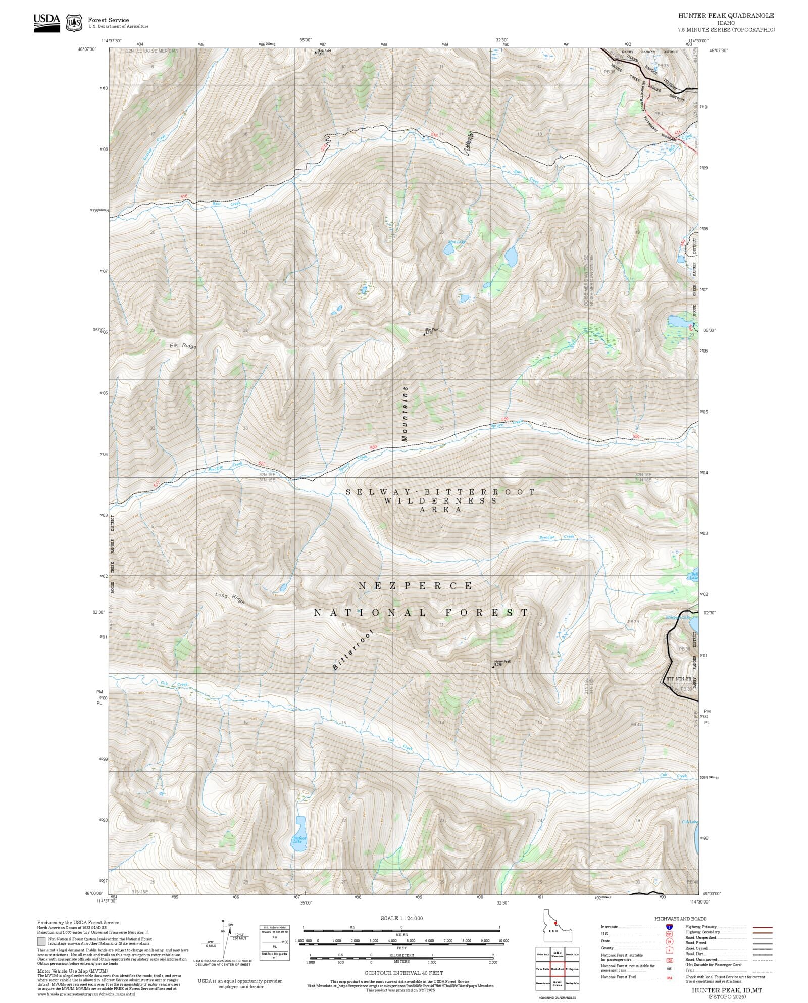 2025 Forest Service Topo Map of Hunter Peak Idaho – MyTopo Map Store
