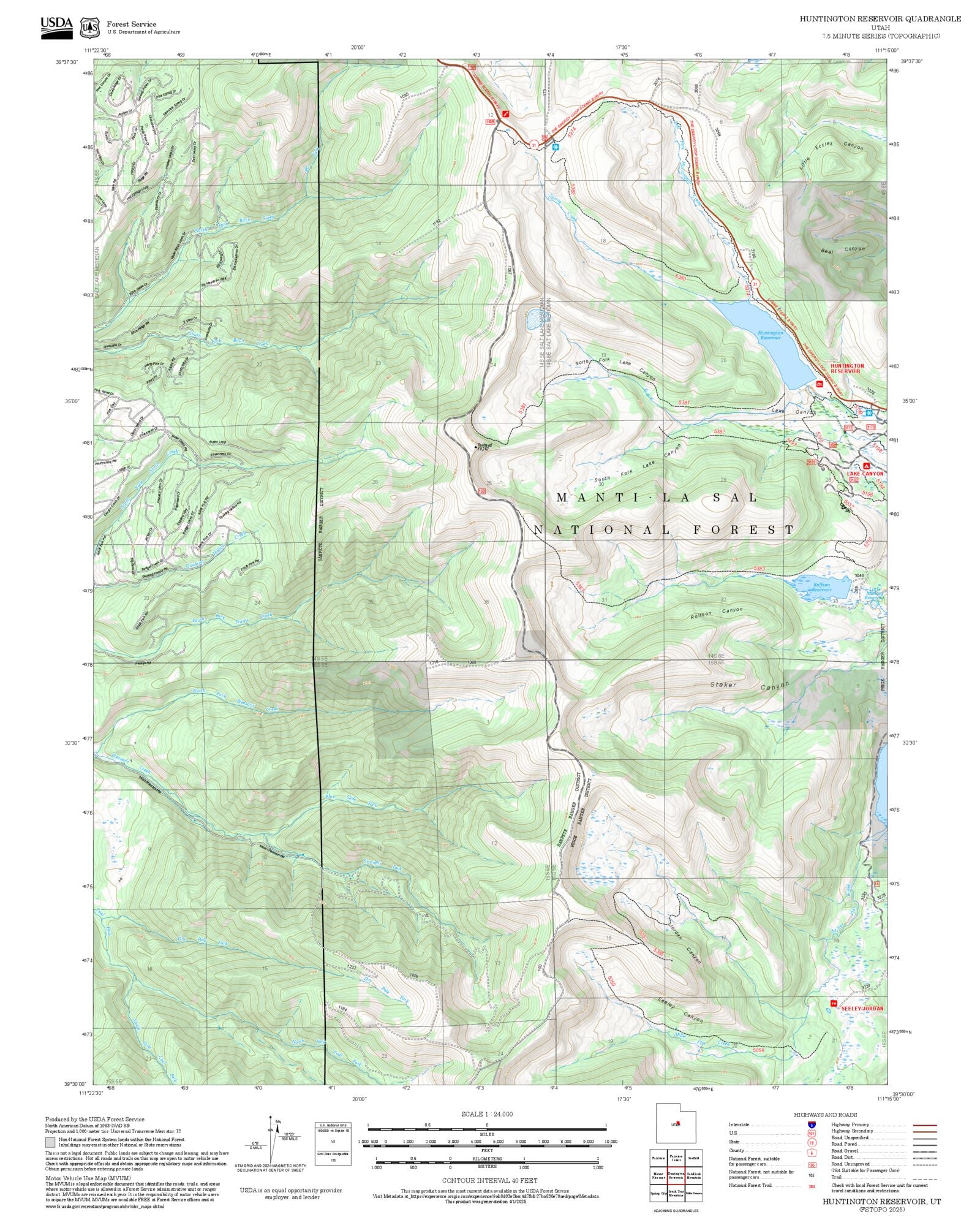 2025 Forest Service Topo Map of Huntington Reservoir Utah – MyTopo Map ...