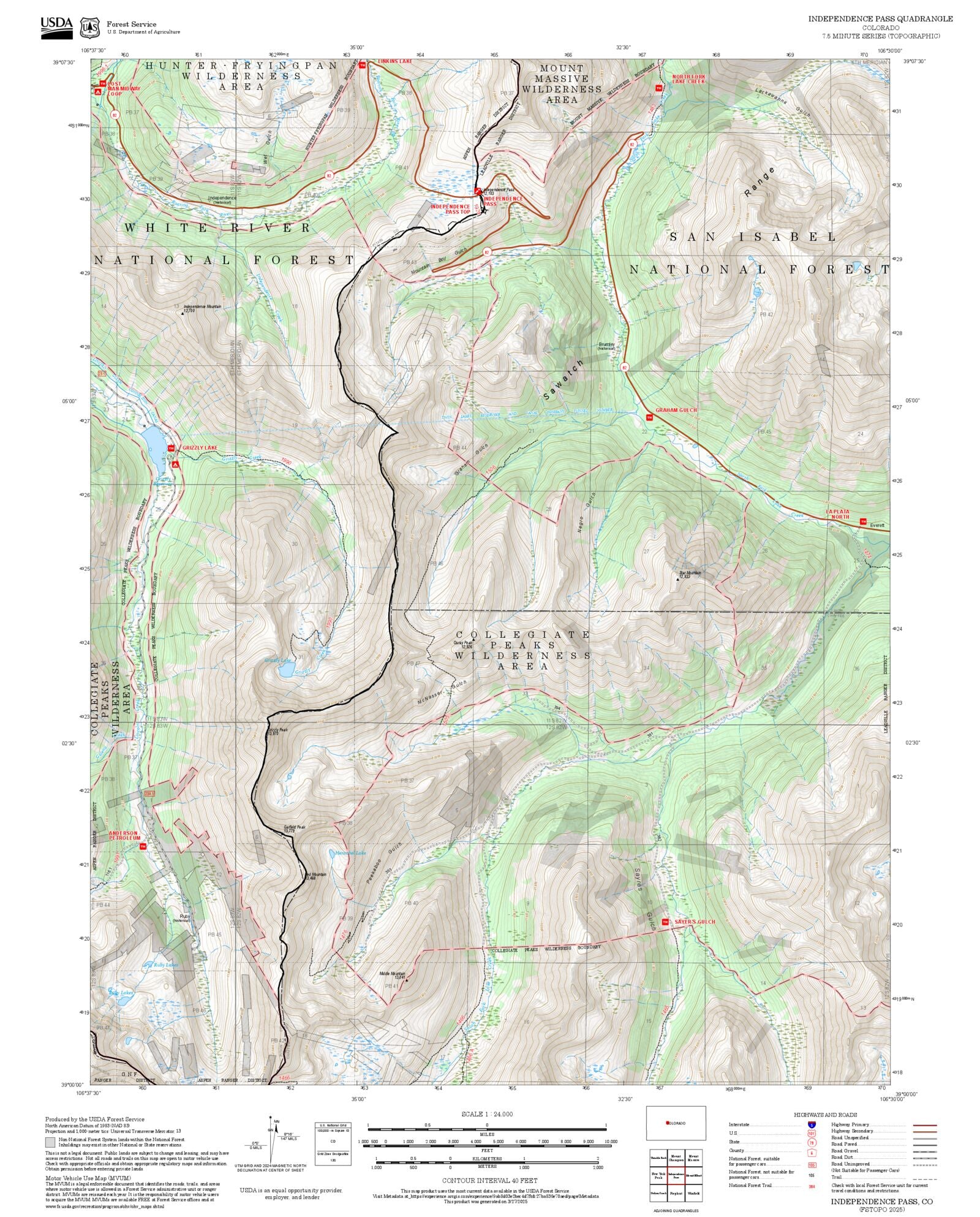 2025 Forest Service Topo Map of Independence Pass Colorado – MyTopo Map ...