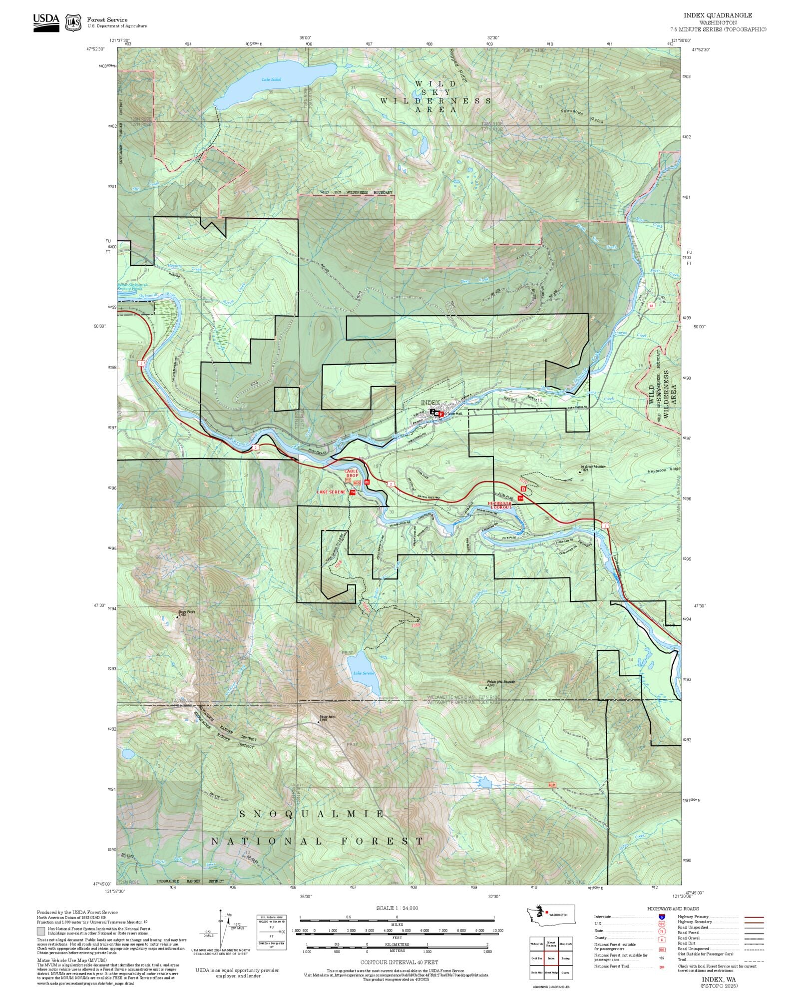 2025 Forest Service Topo Map of Index Washington – MyTopo Map Store