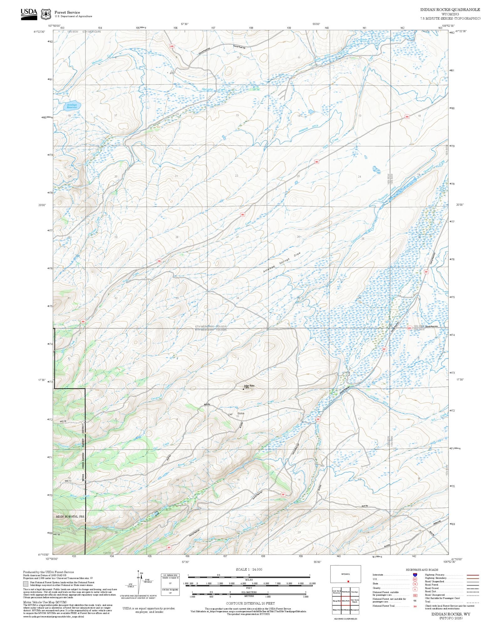 2025 Forest Service Topo Map of Indian Rocks Wyoming – MyTopo Map Store