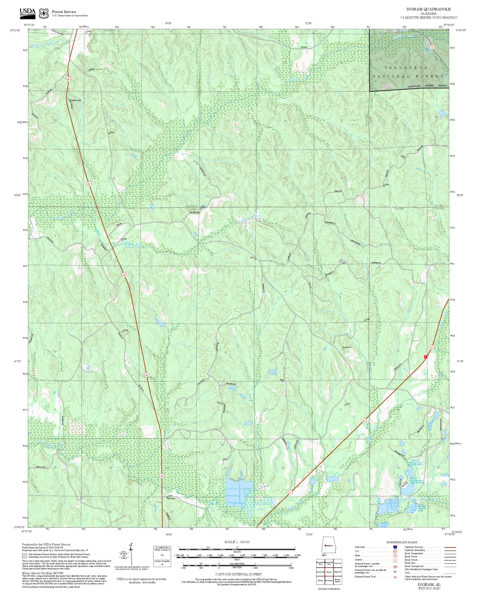 2025 Forest Service Topo Map of Ingram Alabama – MyTopo Map Store