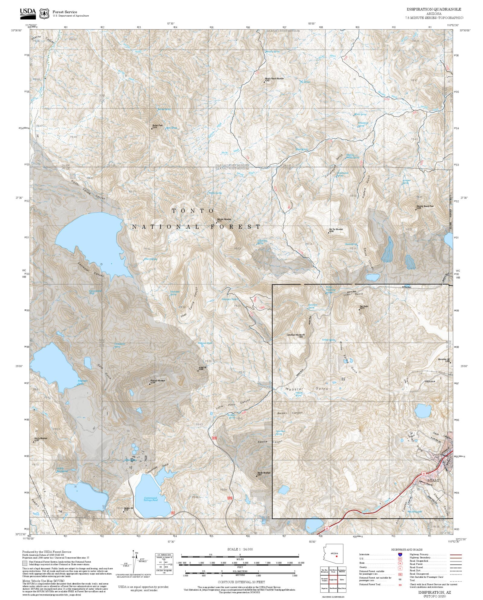2025 Forest Service Topo Map of Inspiration Arizona – MyTopo Map Store