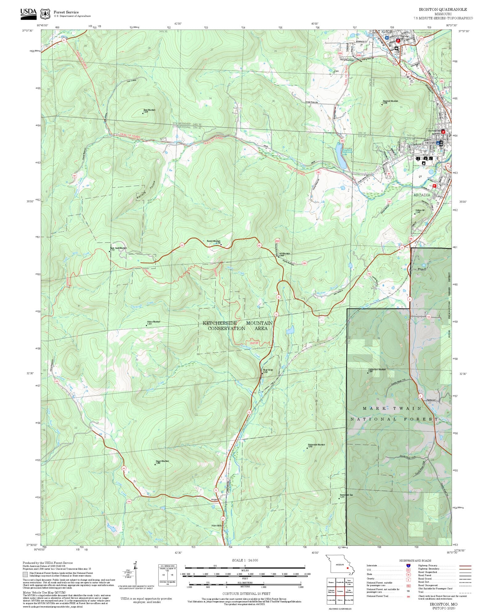 2025 Forest Service Topo Map of Ironton Missouri – MyTopo Map Store
