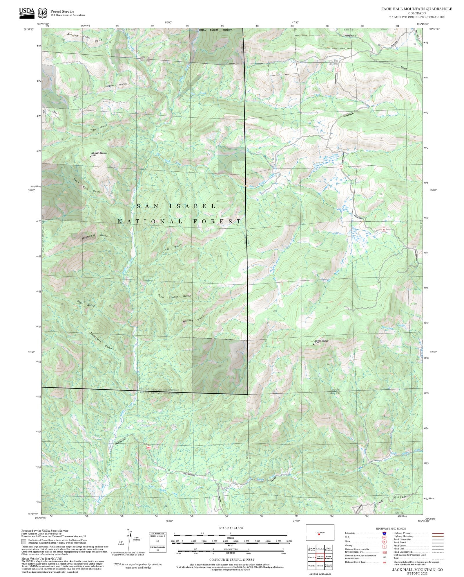 2025 Forest Service Topo Map of Jack Hall Mountain Colorado – MyTopo ...
