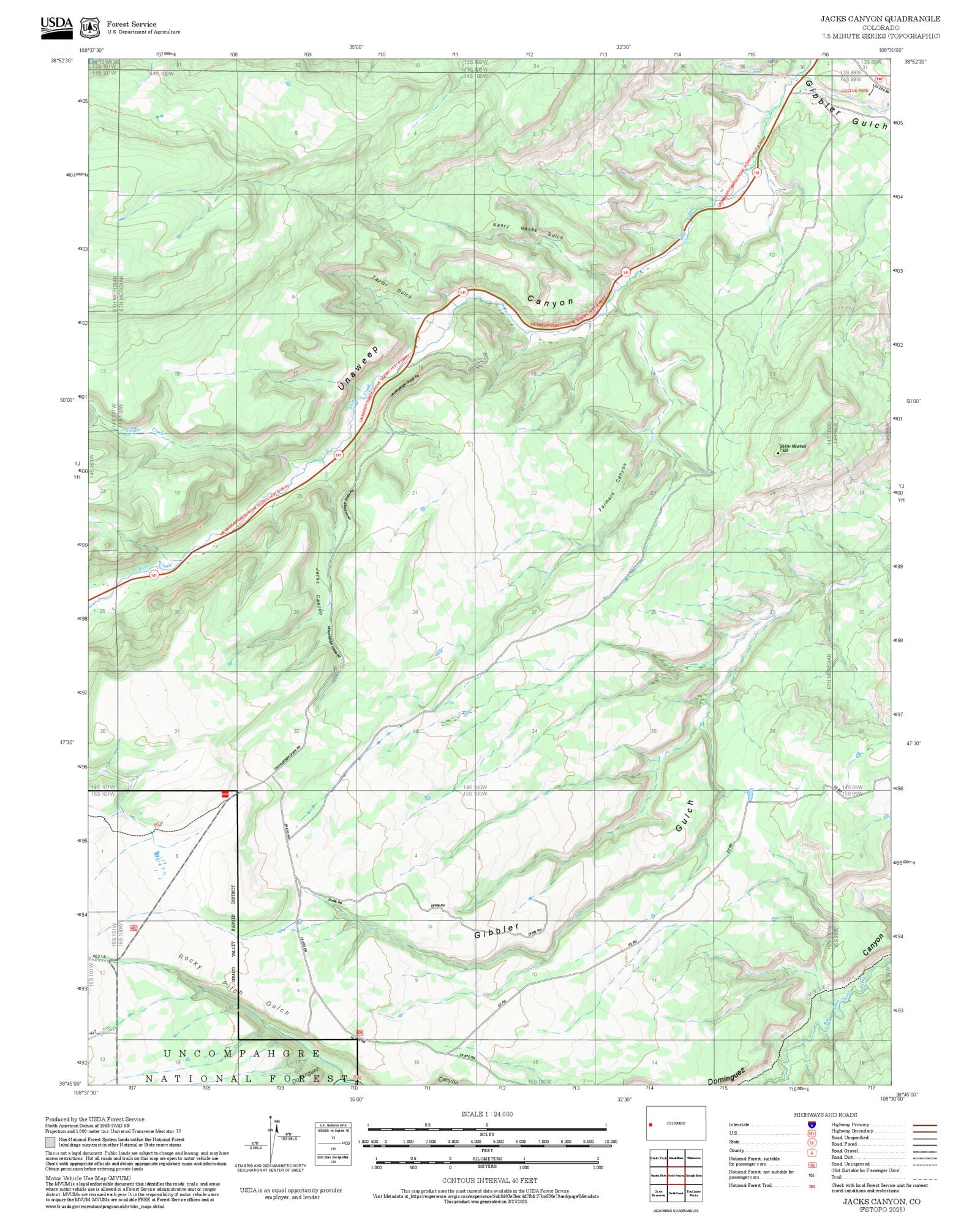 2025 Forest Service Topo Map of Jacks Canyon Colorado – MyTopo Map Store