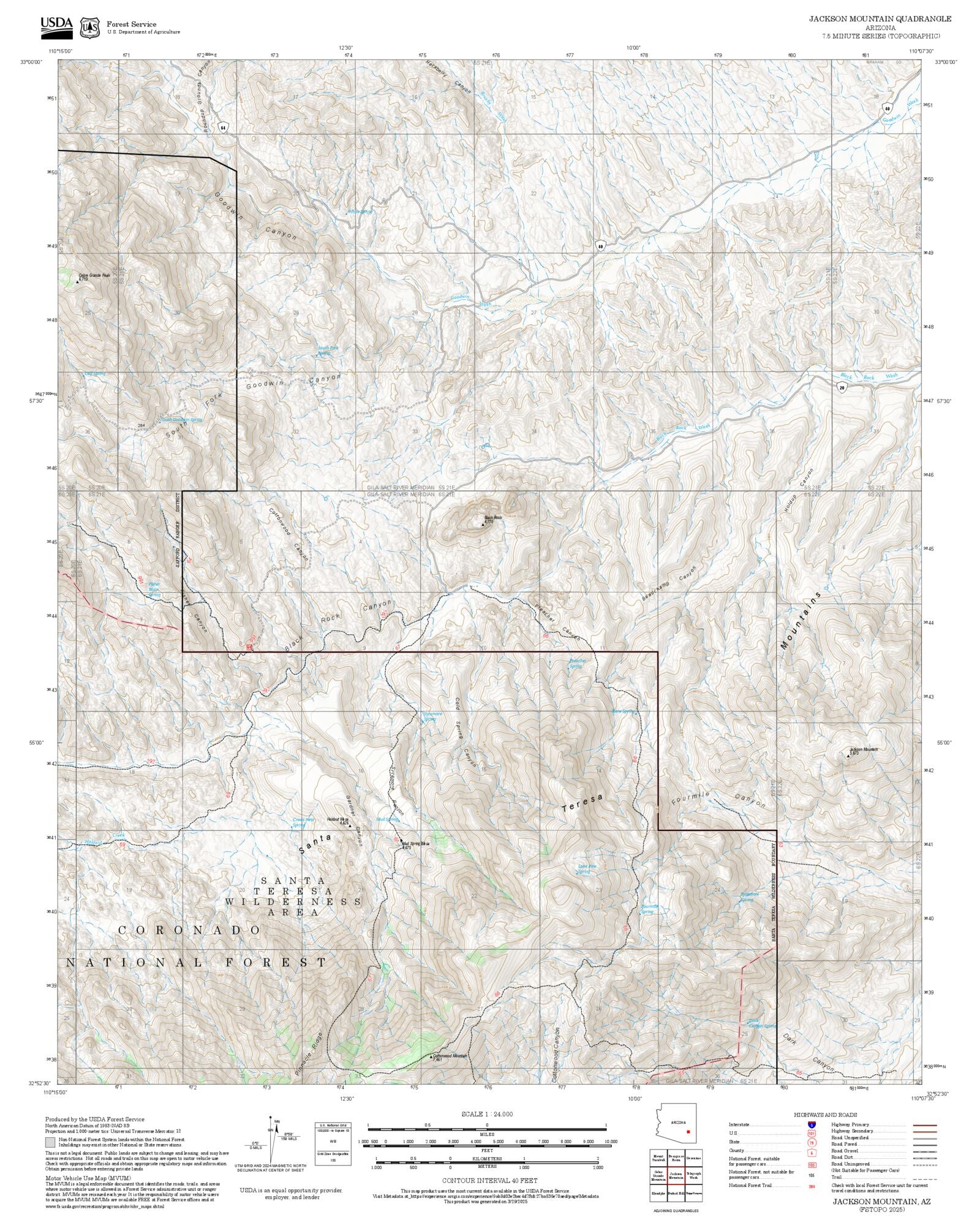 2025 Forest Service Topo Map of Jackson Mountain Arizona – MyTopo Map Store