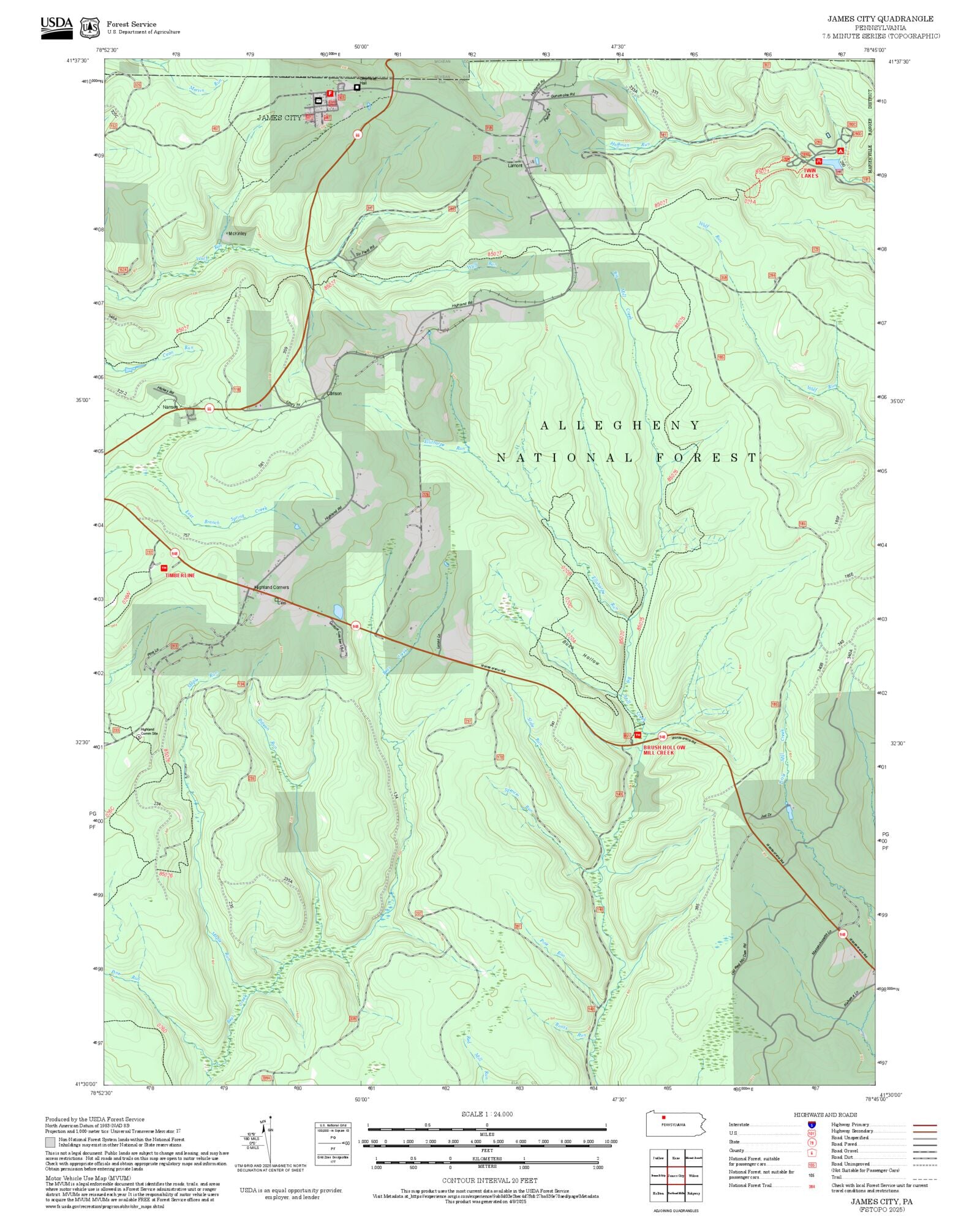 2025 Forest Service Topo Map of James City Pennsylvania – MyTopo Map Store
