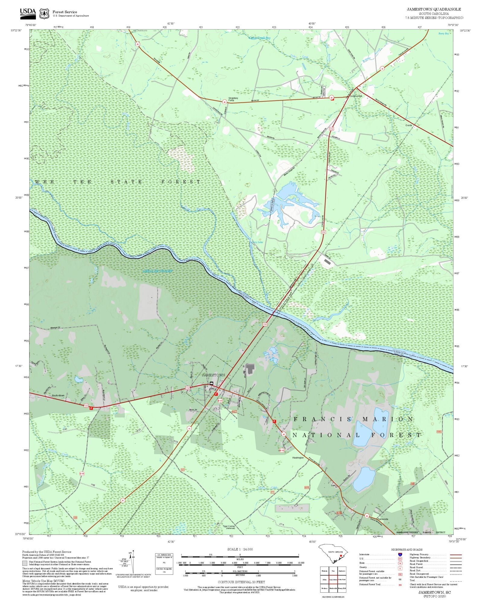2025 Forest Service Topo Map of Jamestown South Carolina – MyTopo Map Store