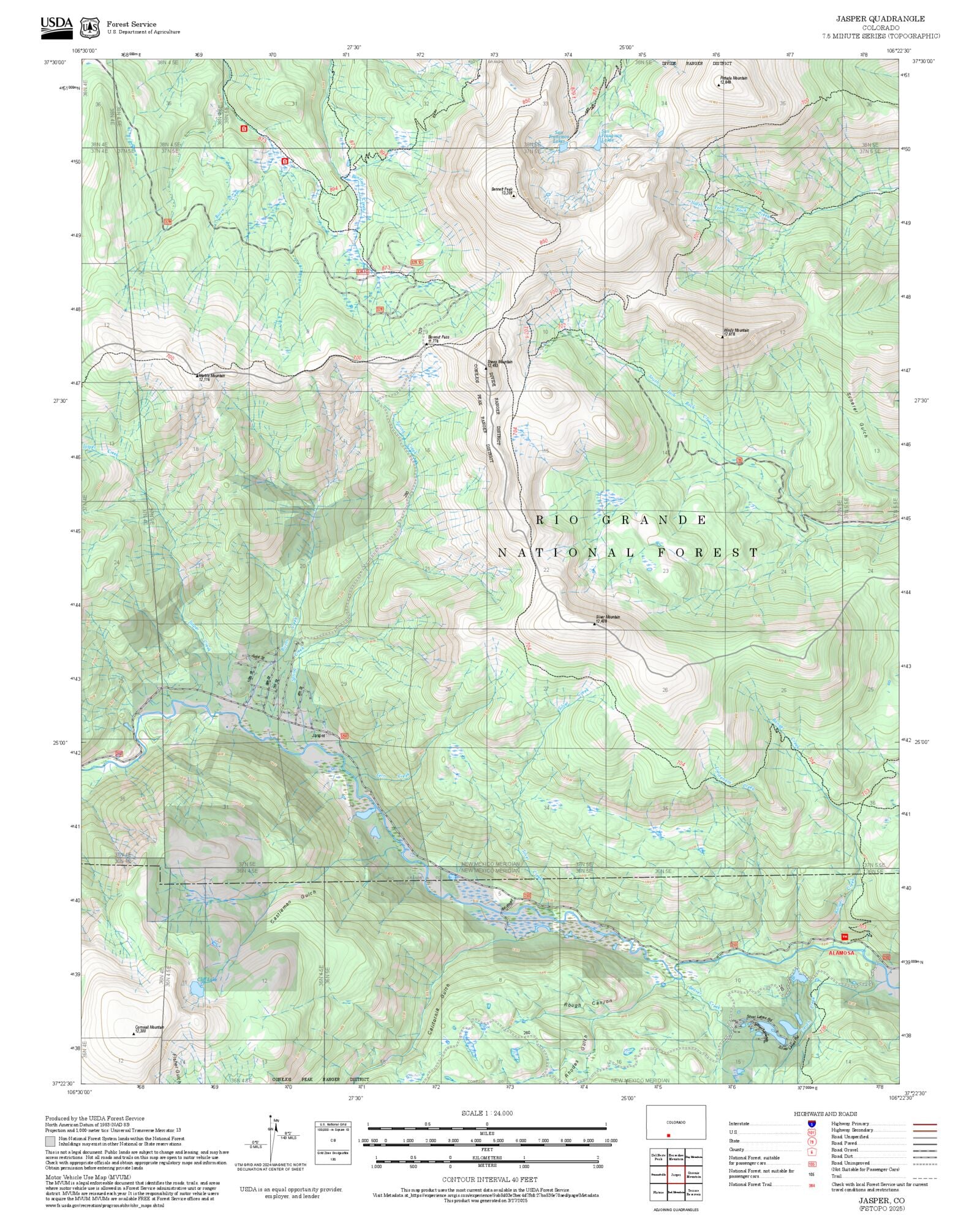 2025 Forest Service Topo Map of Jasper Colorado – MyTopo Map Store