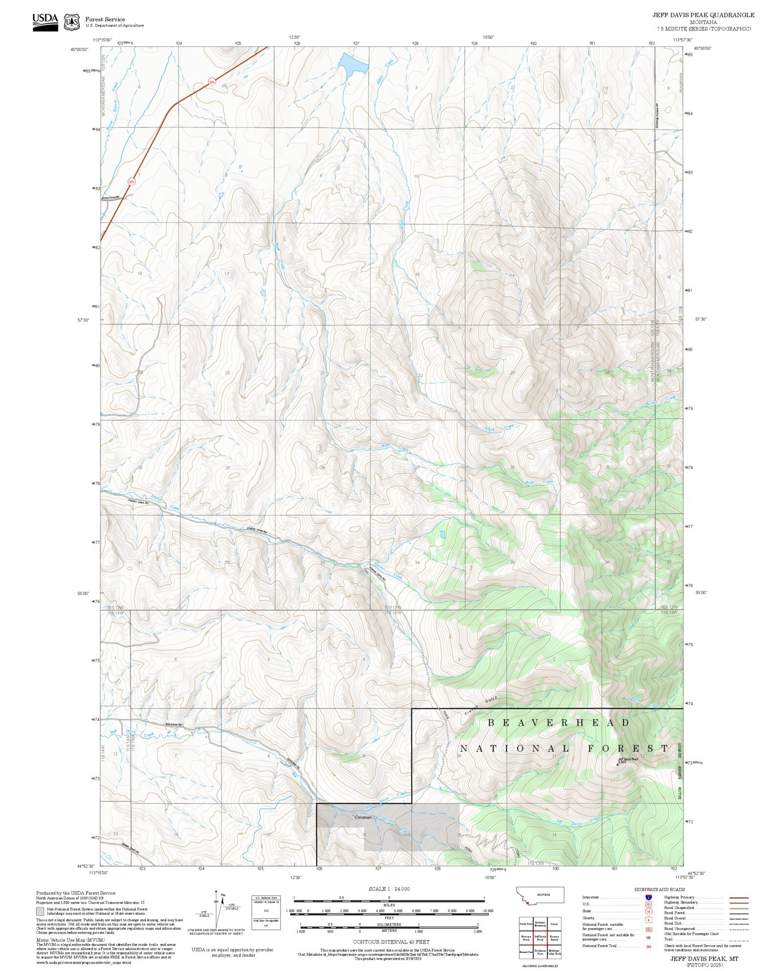 2025 Forest Service Topo Map of Jeff Davis Peak Montana – MyTopo Map Store