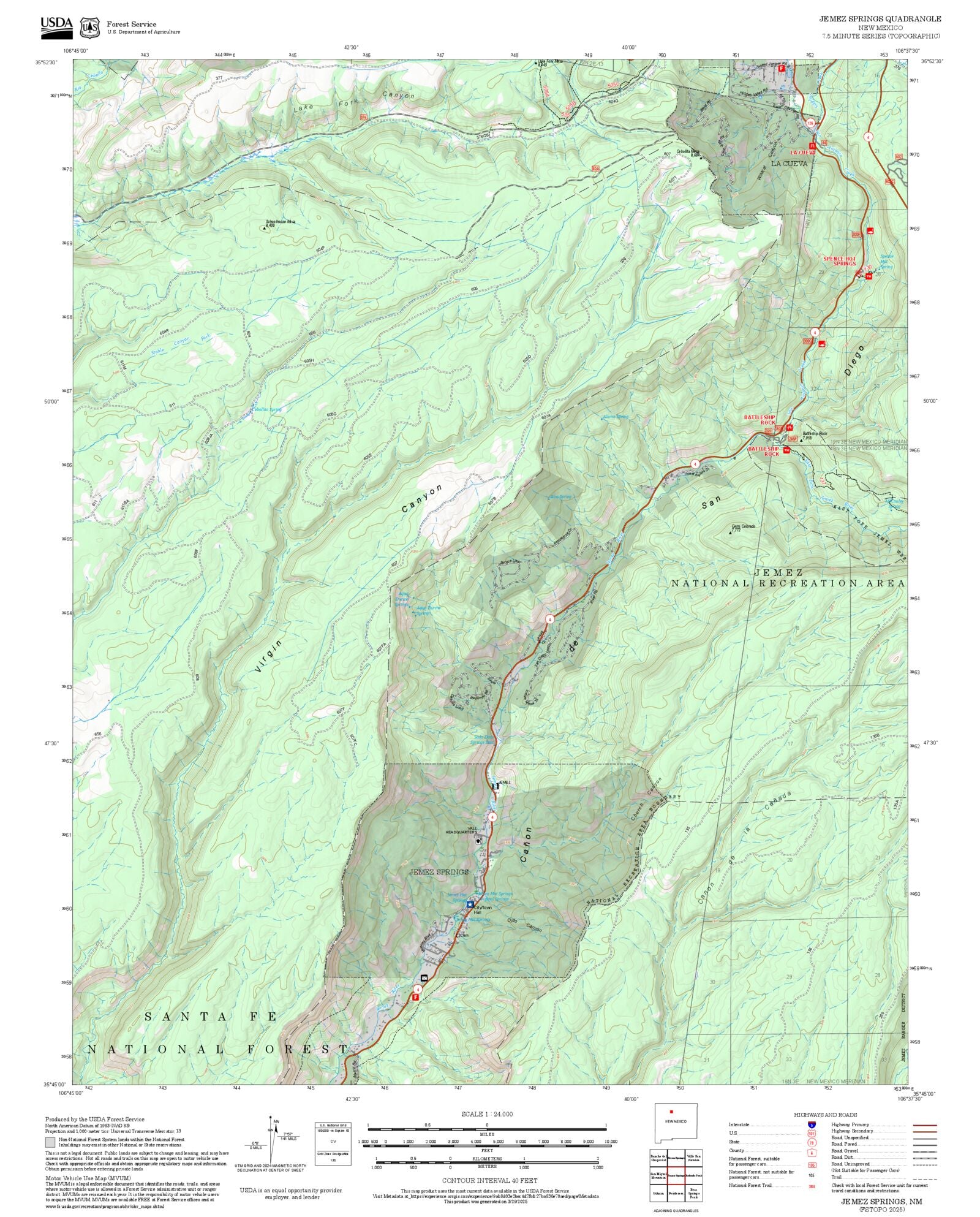 2025 Forest Service Topo Map of Jemez Springs New Mexico – MyTopo Map Store
