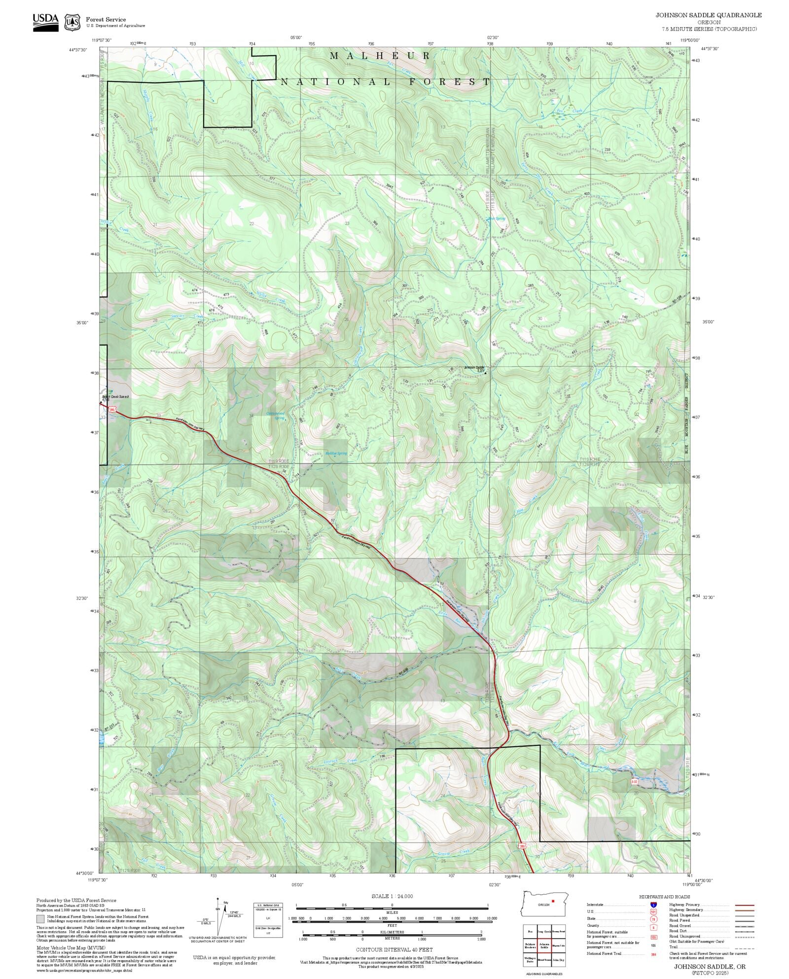 2025 Forest Service Topo Map of Johnson Saddle Oregon – MyTopo Map Store