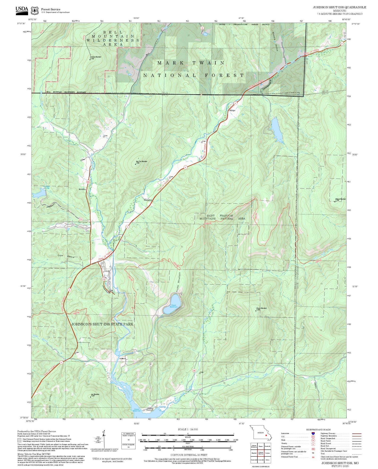 2025 Forest Service Topo Map of Johnson Shut-ins Missouri – MyTopo Map ...