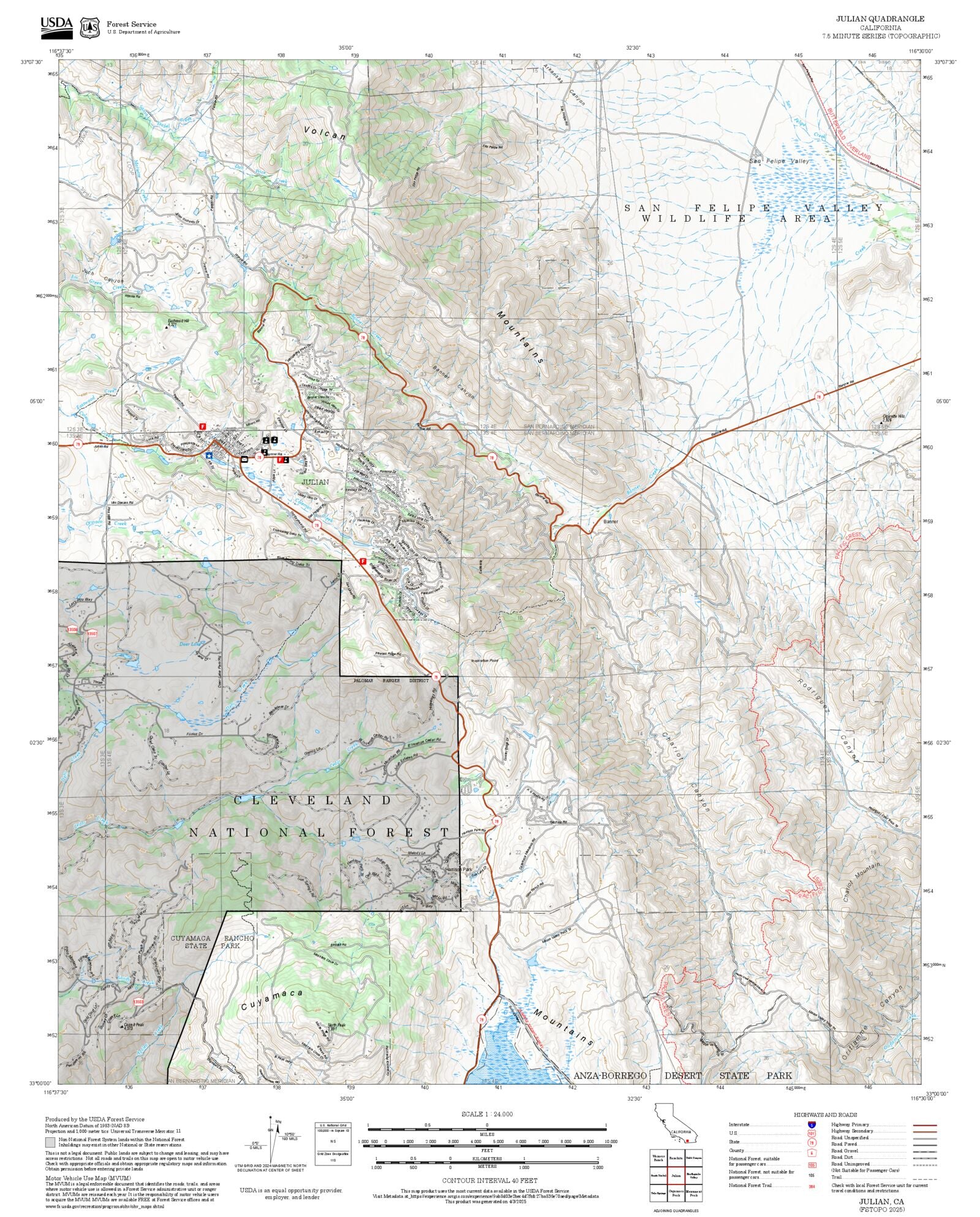 2025 Forest Service Topo Map of Julian California – MyTopo Map Store