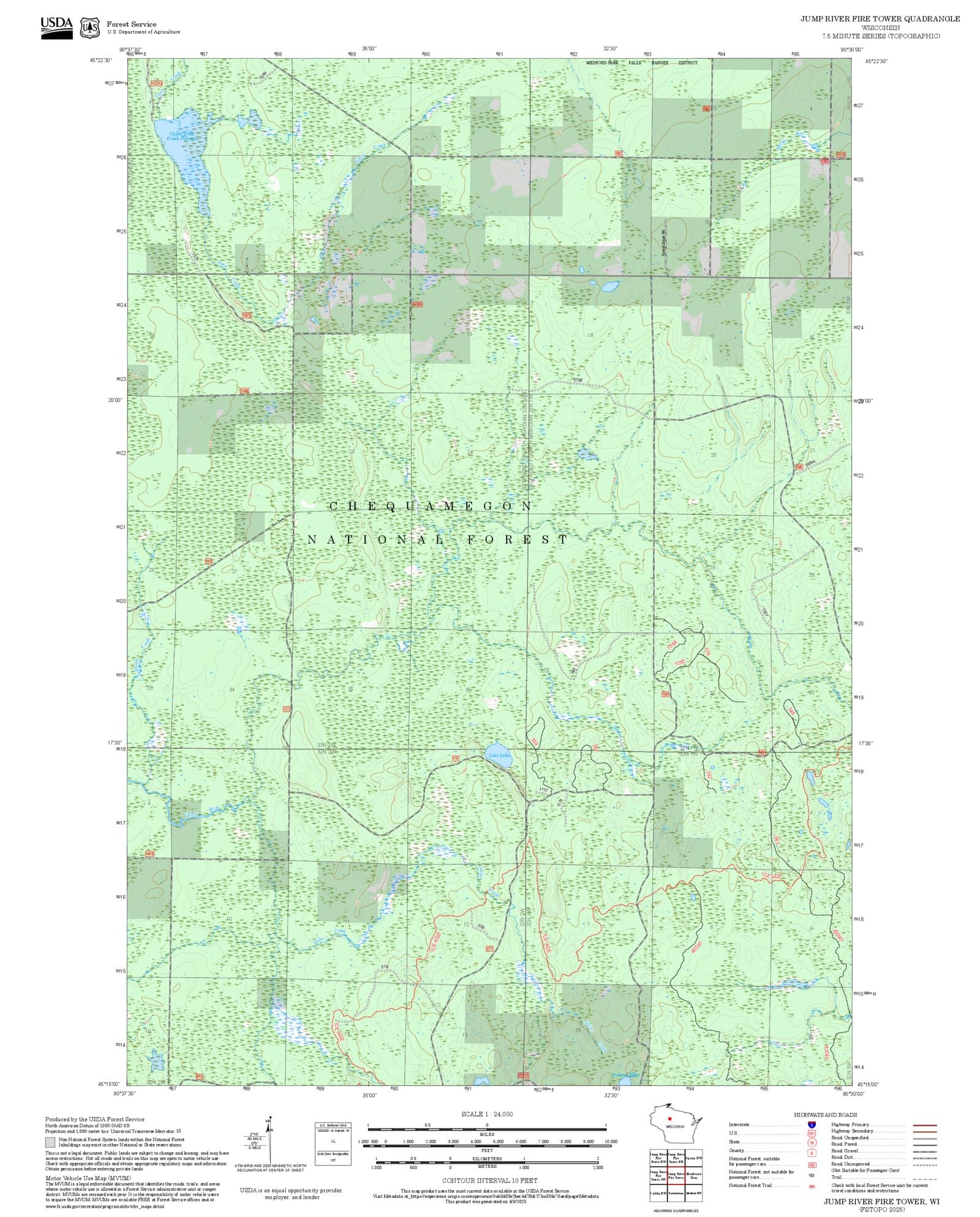 2025 Forest Service Topo Map of Jump River Fire Tower Wisconsin ...