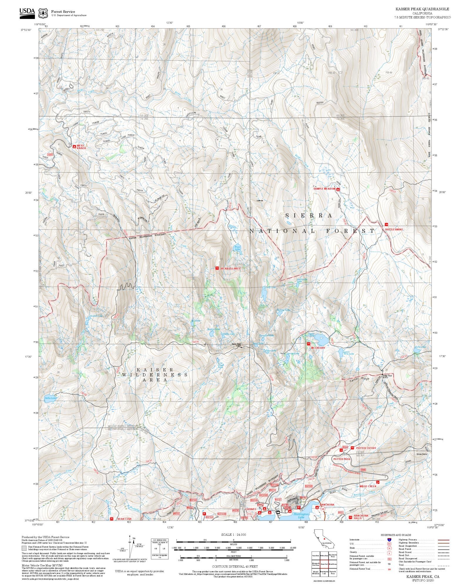 2025 Forest Service Topo Map of Kaiser Peak California – MyTopo Map Store