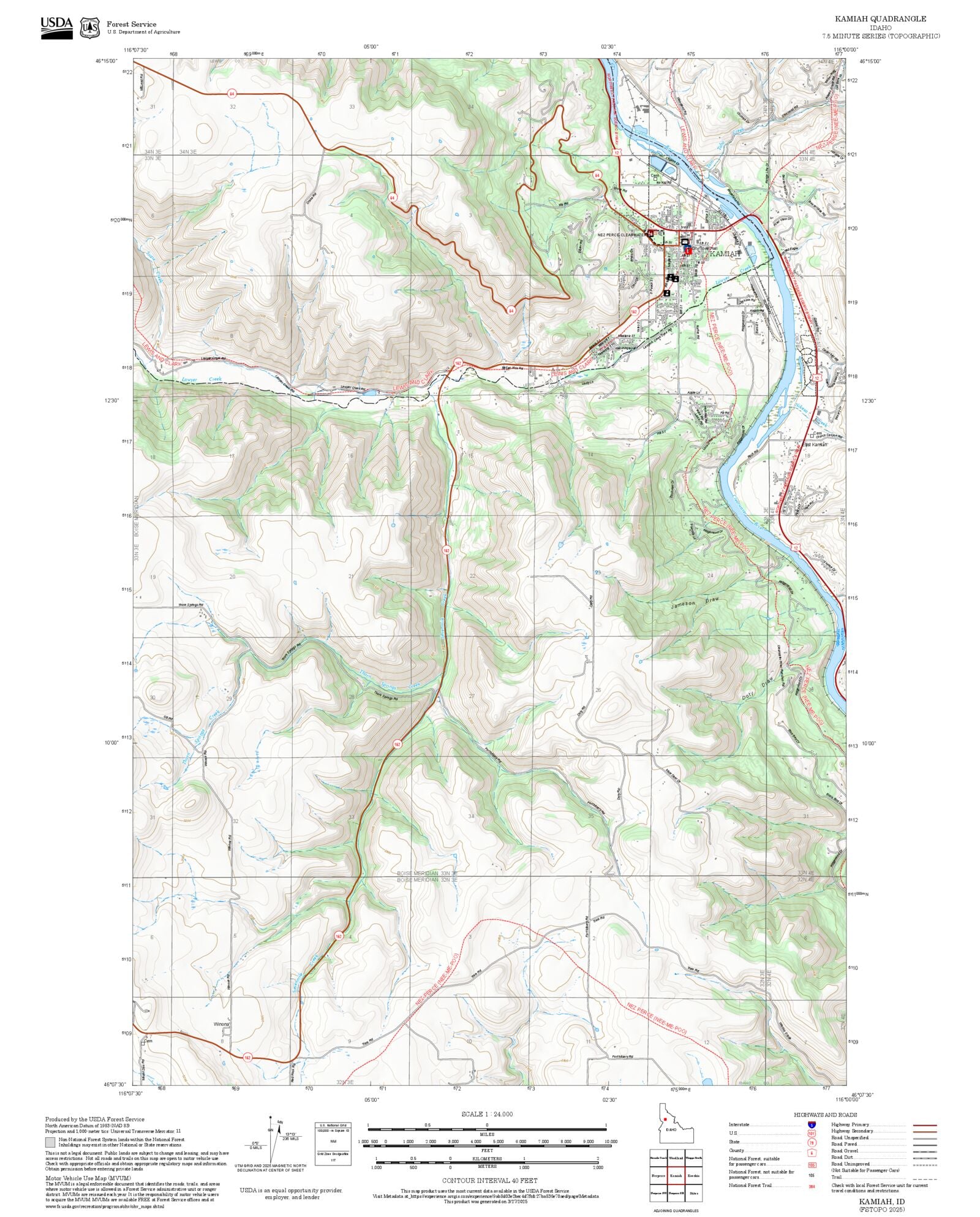 2025 Forest Service Topo Map of Kamiah Idaho – MyTopo Map Store