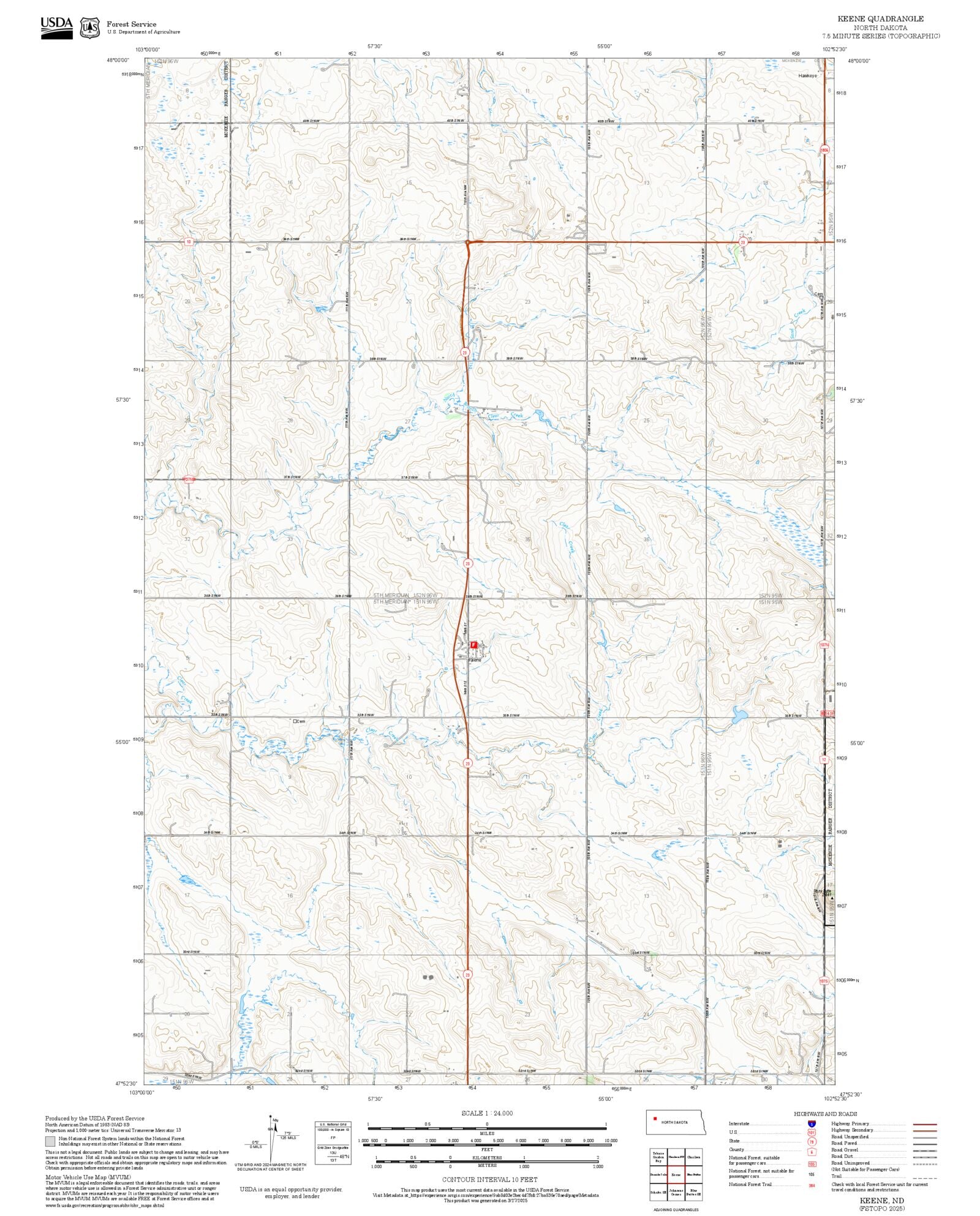 2025 Forest Service Topo Map of Keene North Dakota – MyTopo Map Store