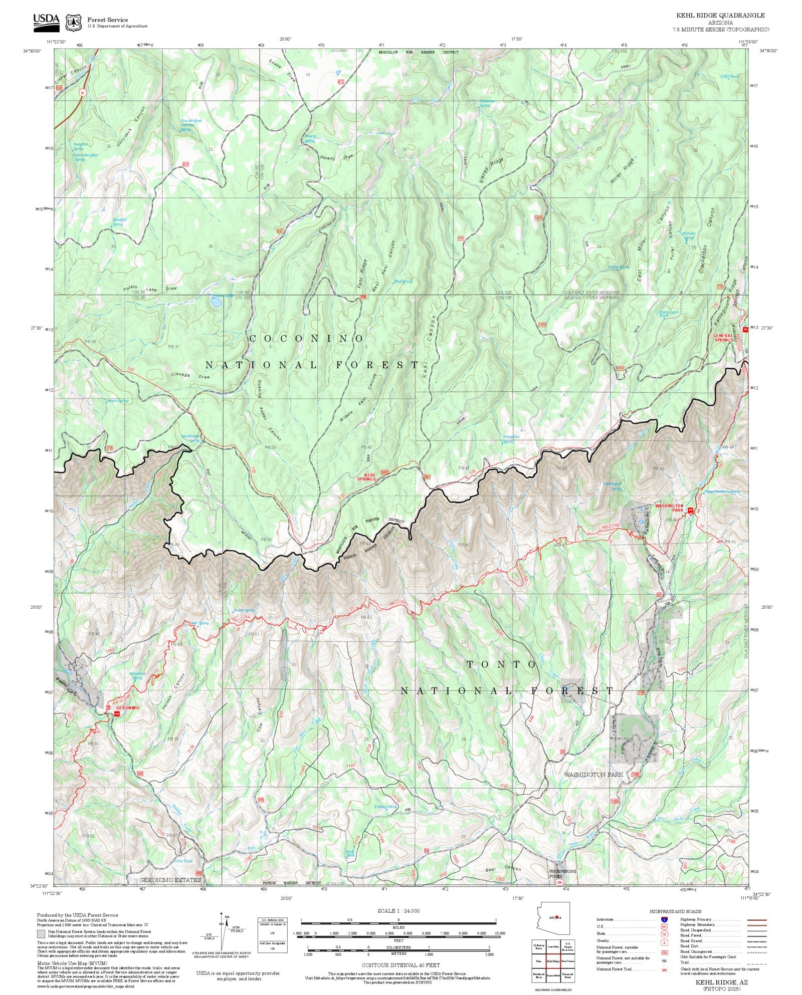 2025 Forest Service Topo Map of Kehl Ridge Arizona – MyTopo Map Store
