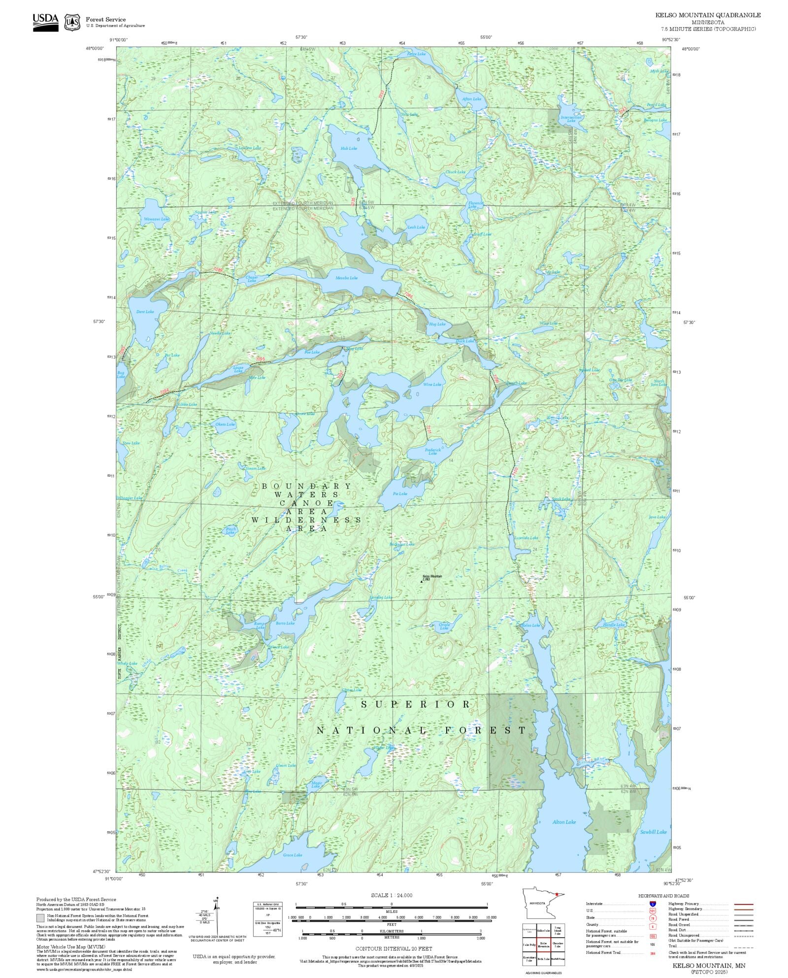 2025 Forest Service Topo Map of Kelso Mountain Minnesota – MyTopo Map Store