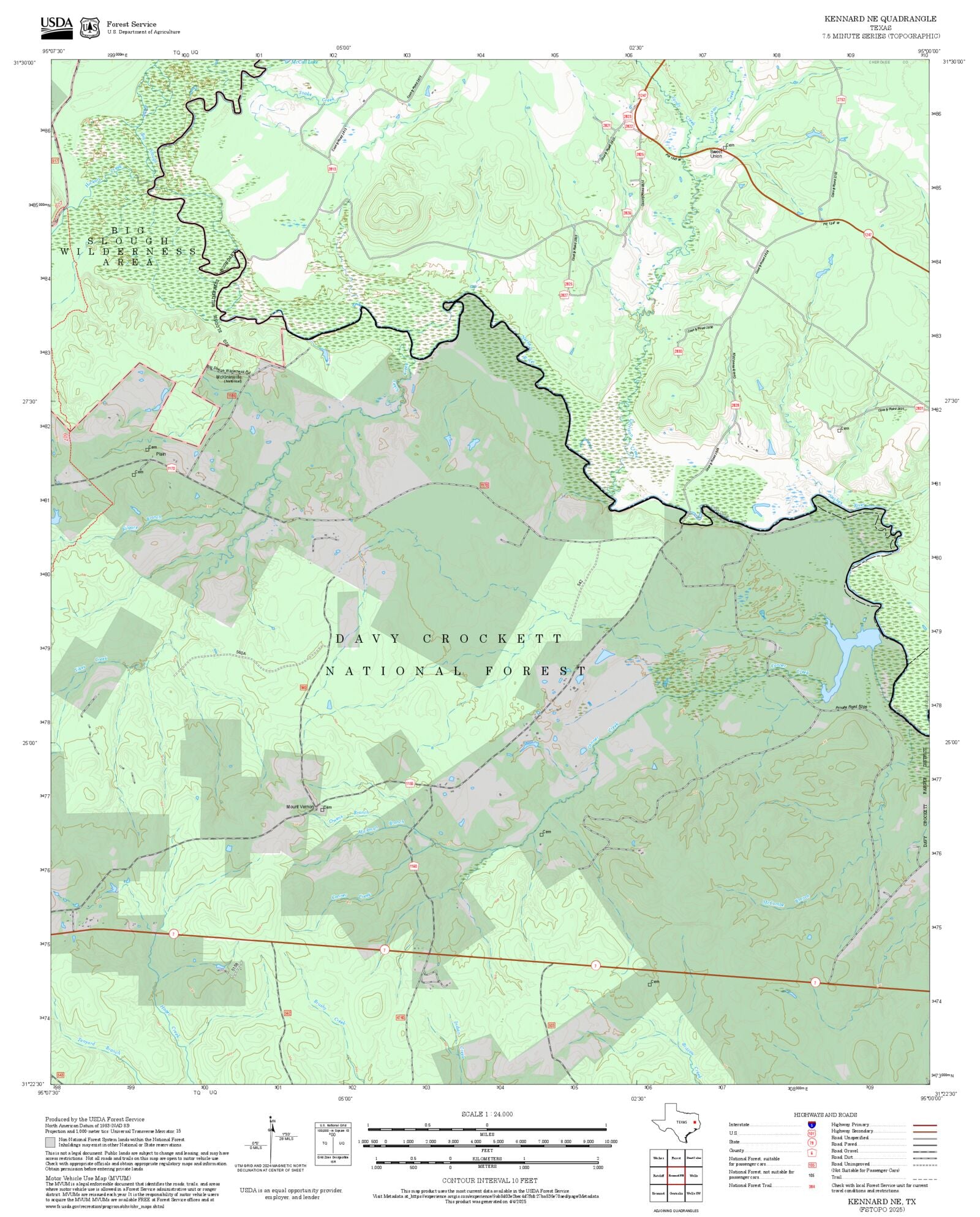 2025 Forest Service Topo Map of Kennard NE Texas – MyTopo Map Store