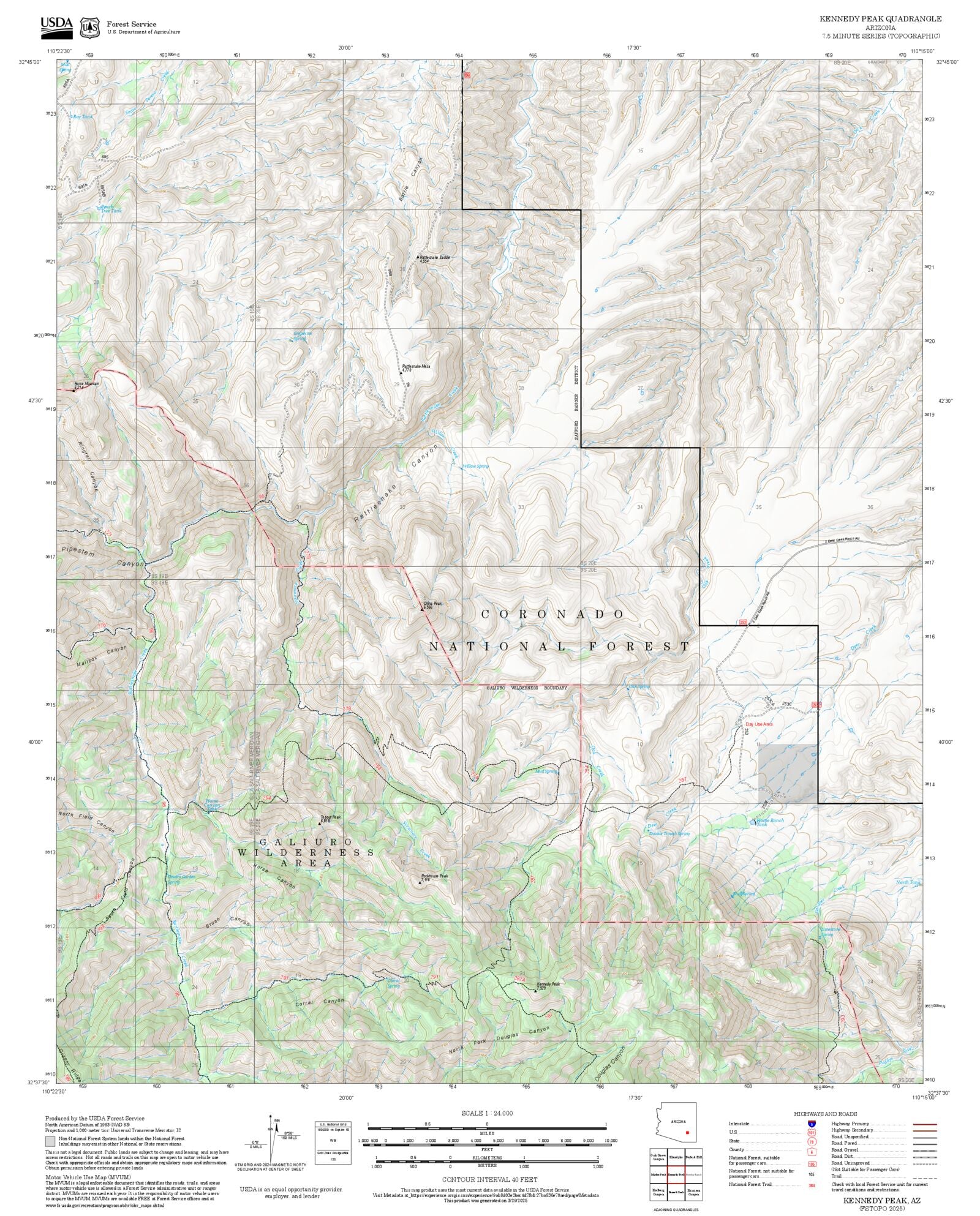 2025 Forest Service Topo Map of Kennedy Peak Arizona – MyTopo Map Store