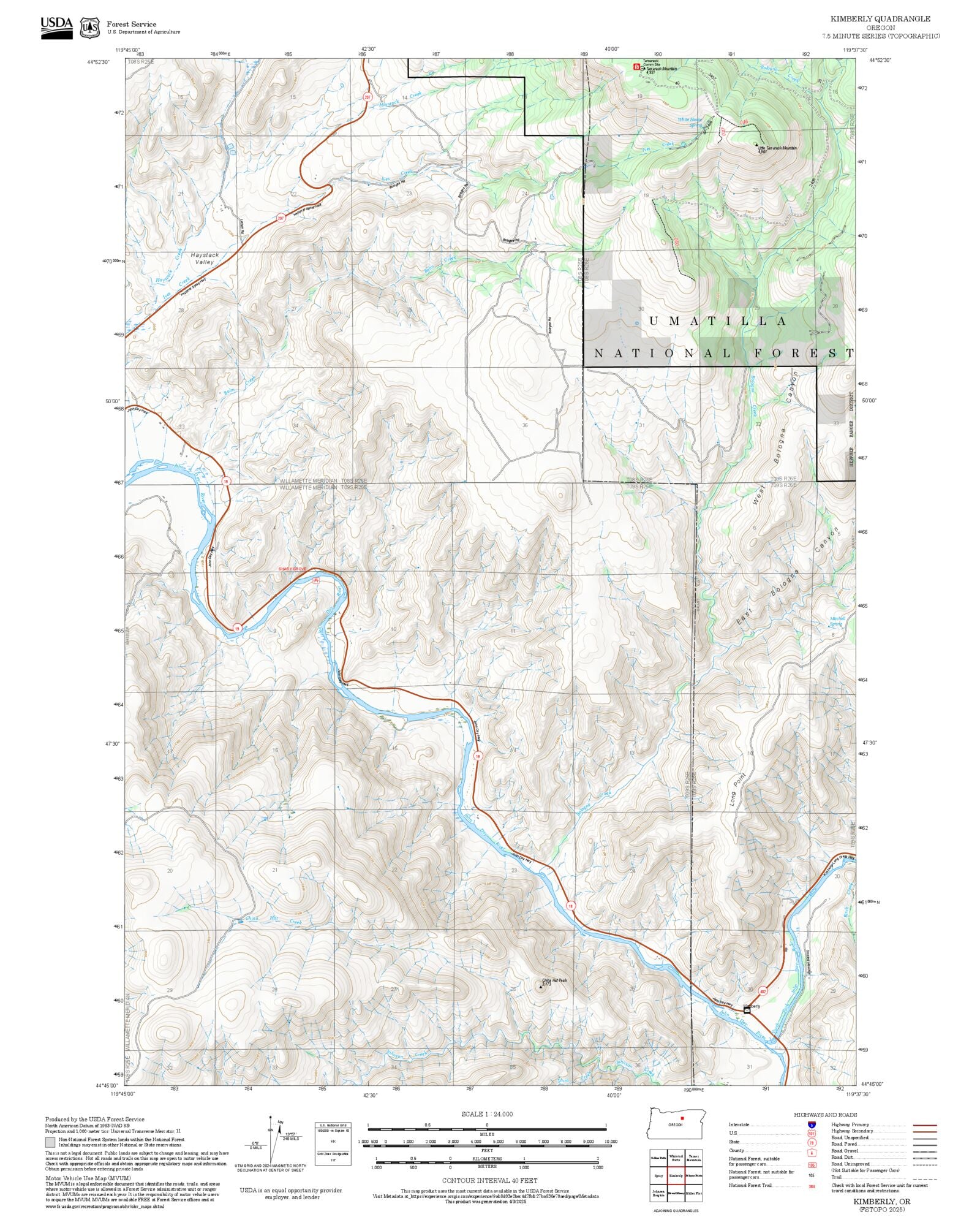 2025 Forest Service Topo Map of Kimberly Oregon – MyTopo Map Store