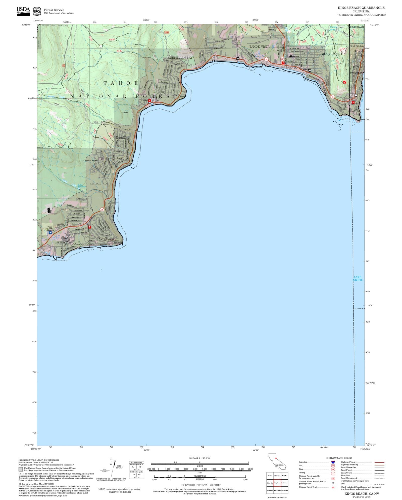 2025 Forest Service Topo Map of Kings Beach California – MyTopo Map Store