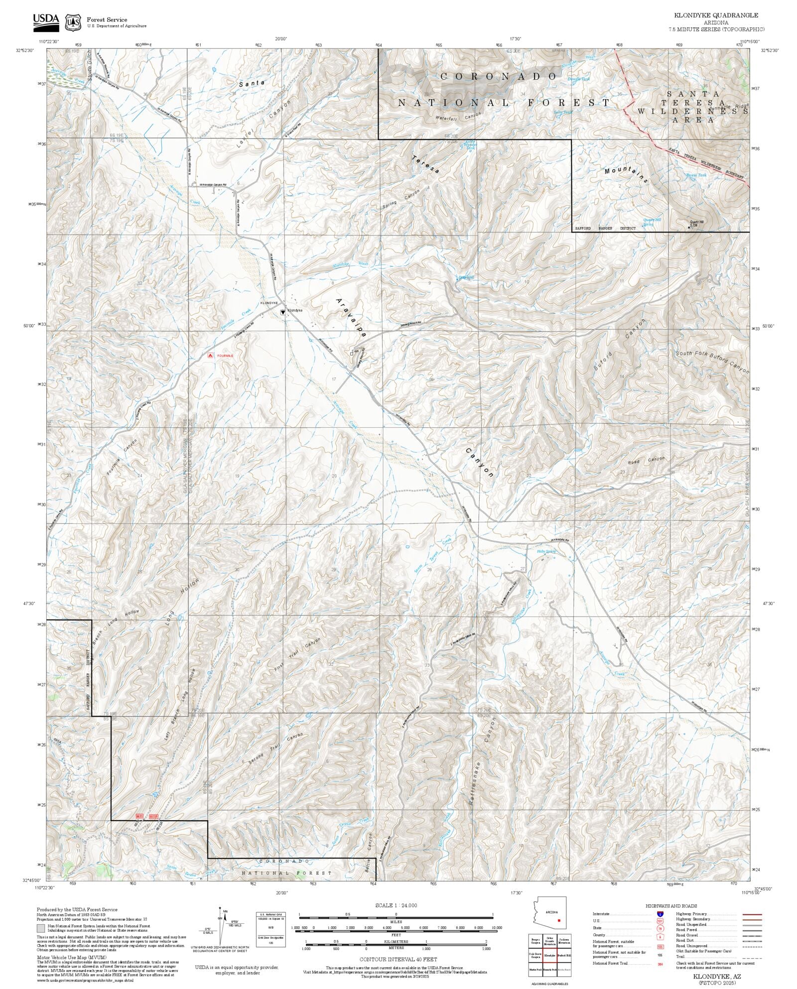 2025 Forest Service Topo Map of Klondyke Arizona – MyTopo Map Store