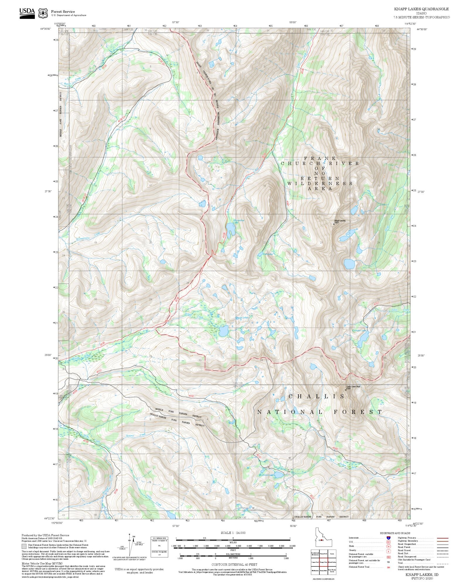 2025 Forest Service Topo Map of Knapp Lakes Idaho – MyTopo Map Store