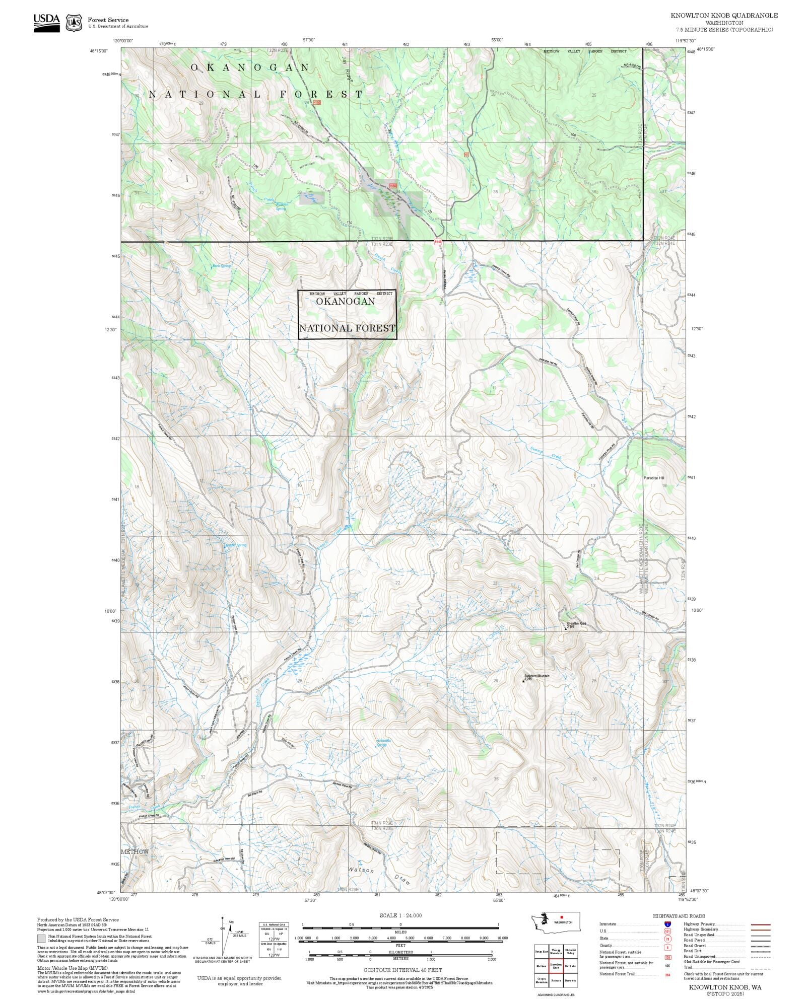 2025 Forest Service Topo Map of Knowlton Knob Washington – MyTopo Map Store