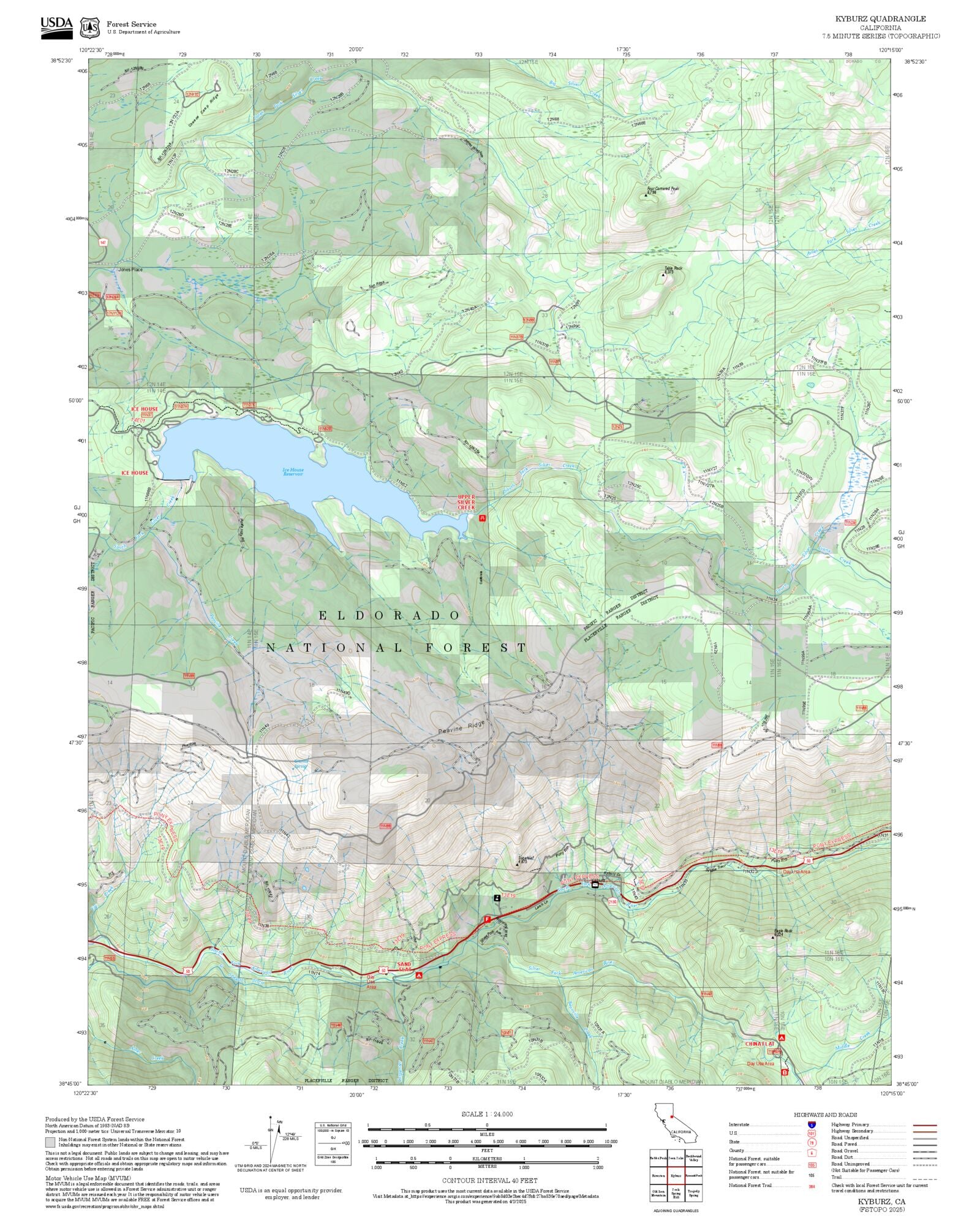 2025 Forest Service Topo Map of Kyburz California – MyTopo Map Store