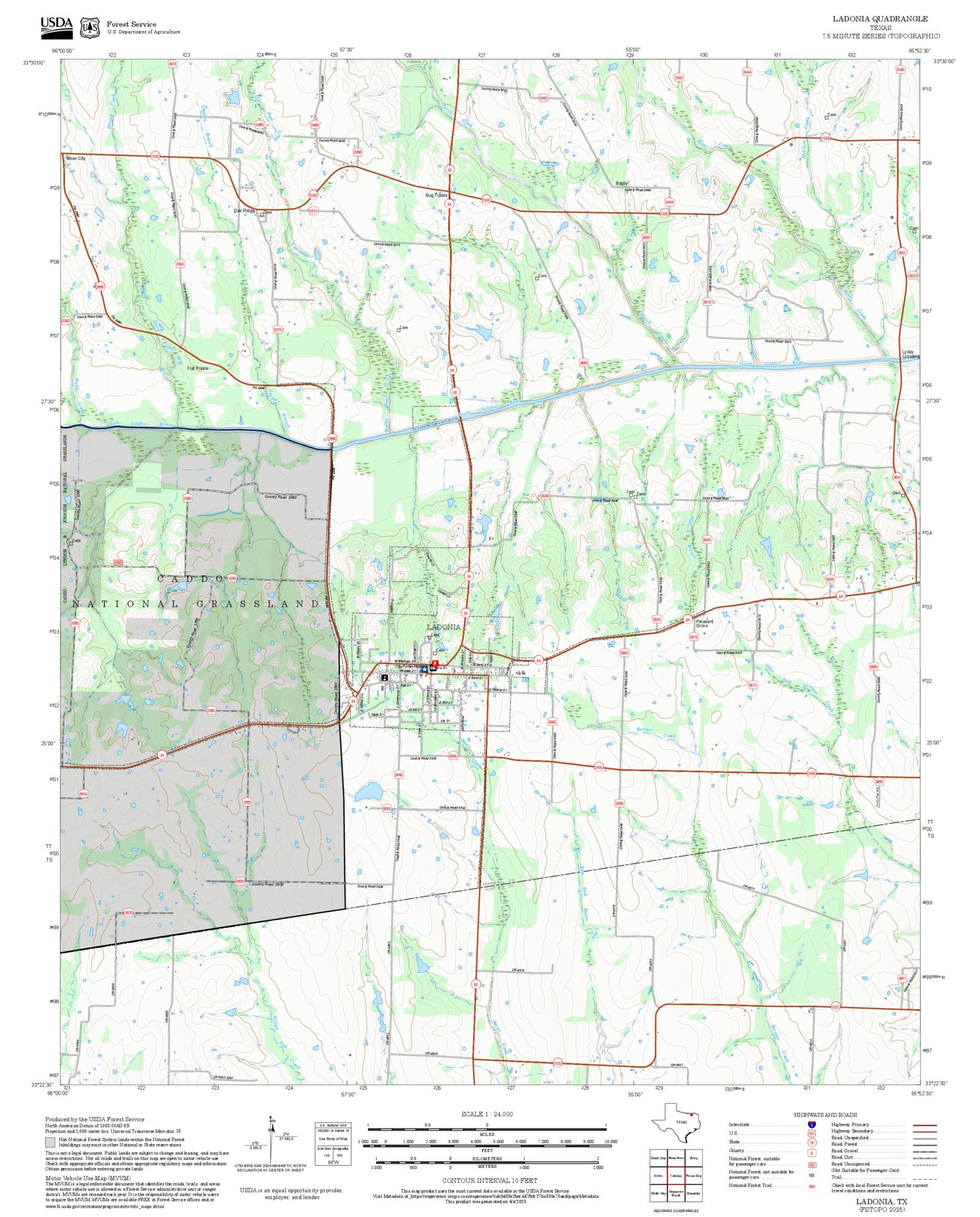 2025 Forest Service Topo Map of Ladonia Texas – MyTopo Map Store