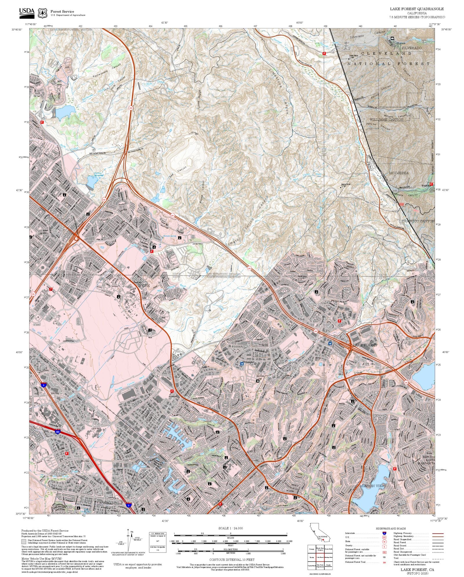 2025 Forest Service Topo Map of Lake Forest California – MyTopo Map Store
