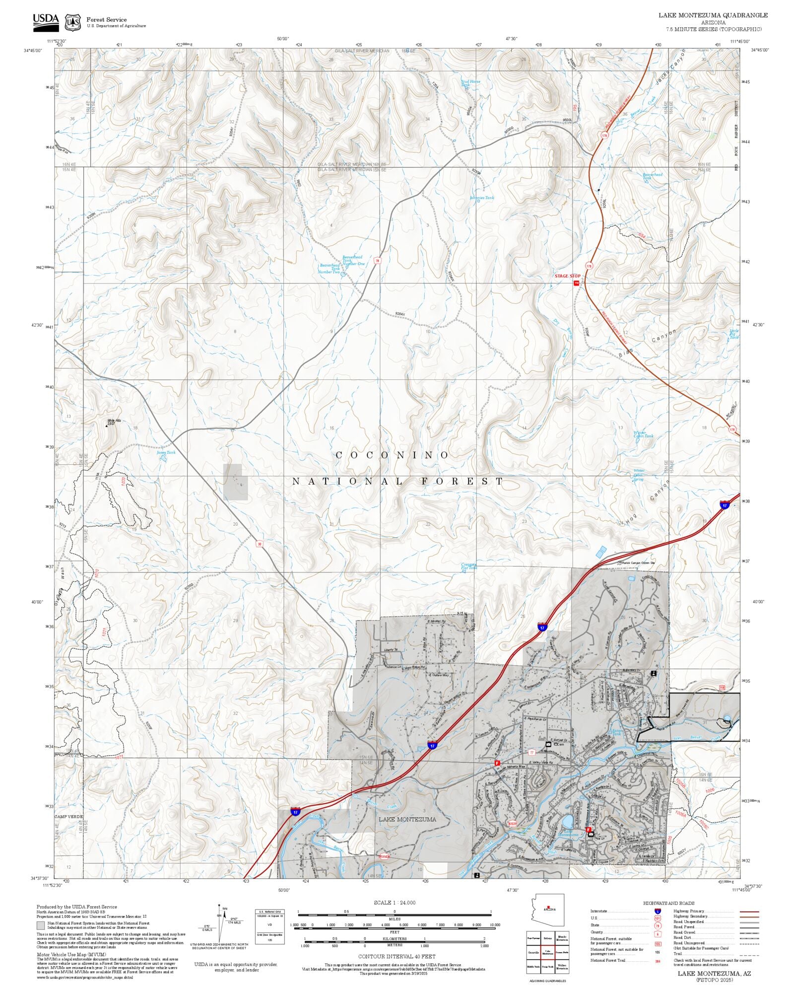 2025 Forest Service Topo Map of Lake Montezuma Arizona – MyTopo Map Store