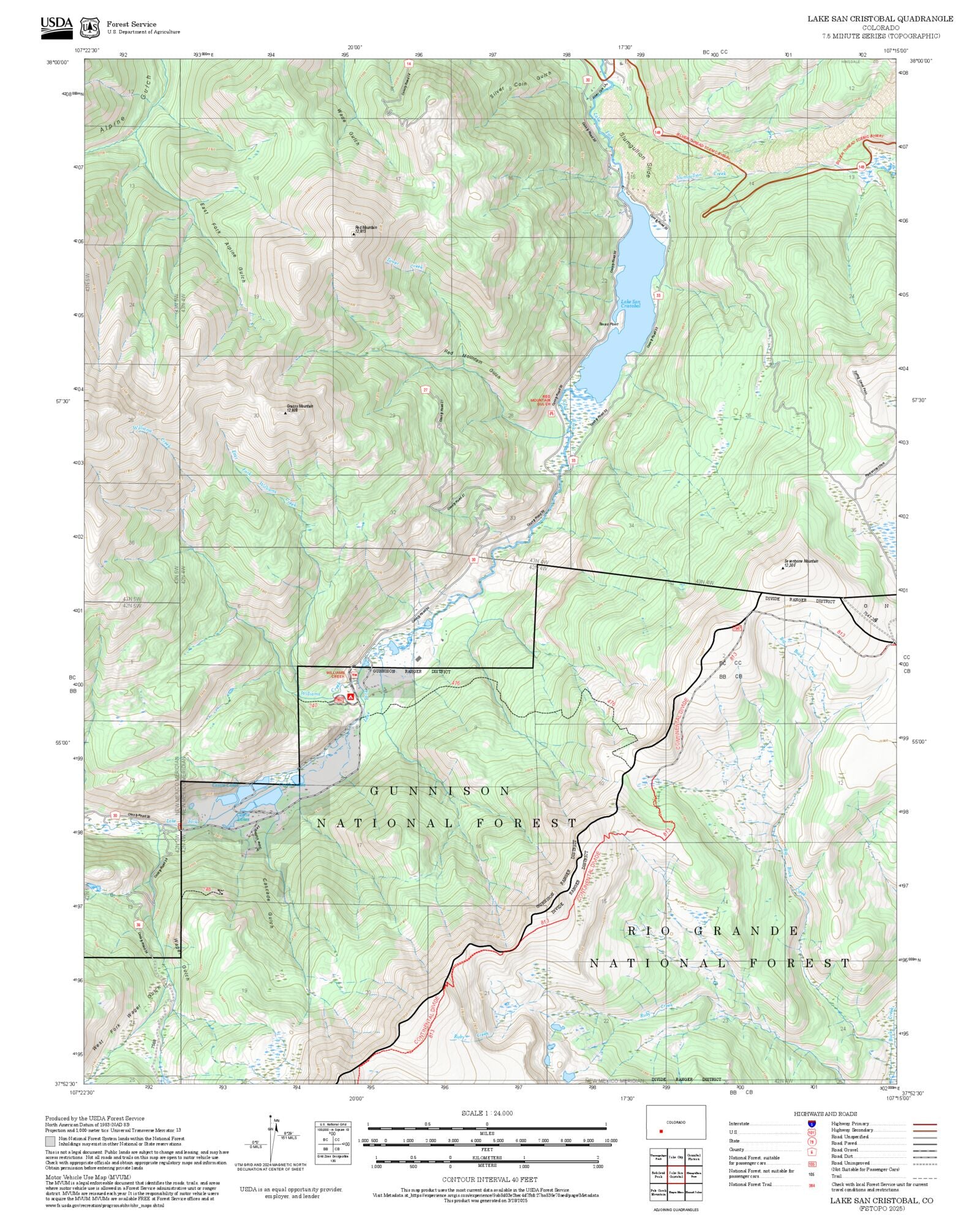 2025 Forest Service Topo Map of Lake San Cristobal Colorado – MyTopo ...
