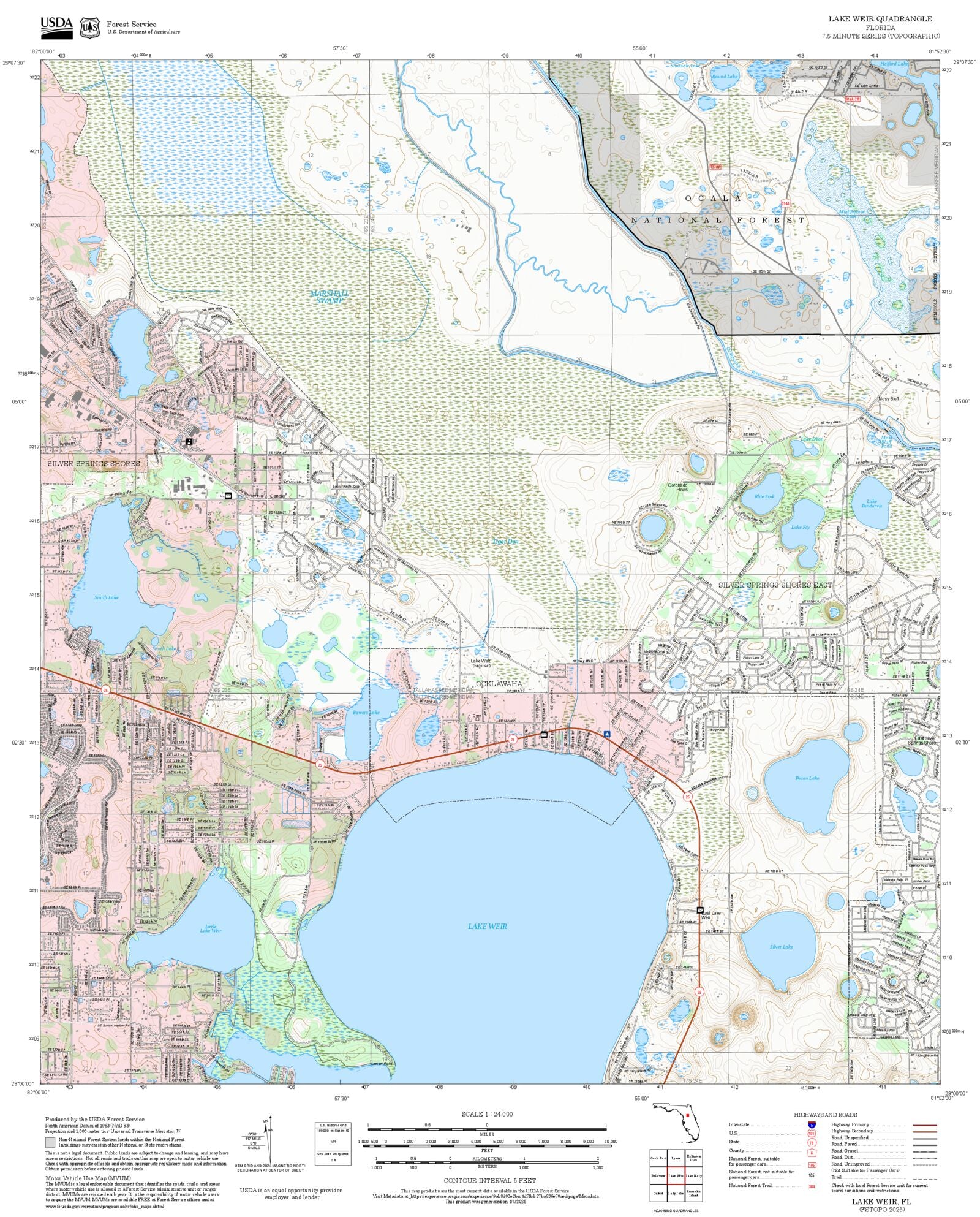 2025 Forest Service Topo Map of Lake Weir Florida – MyTopo Map Store