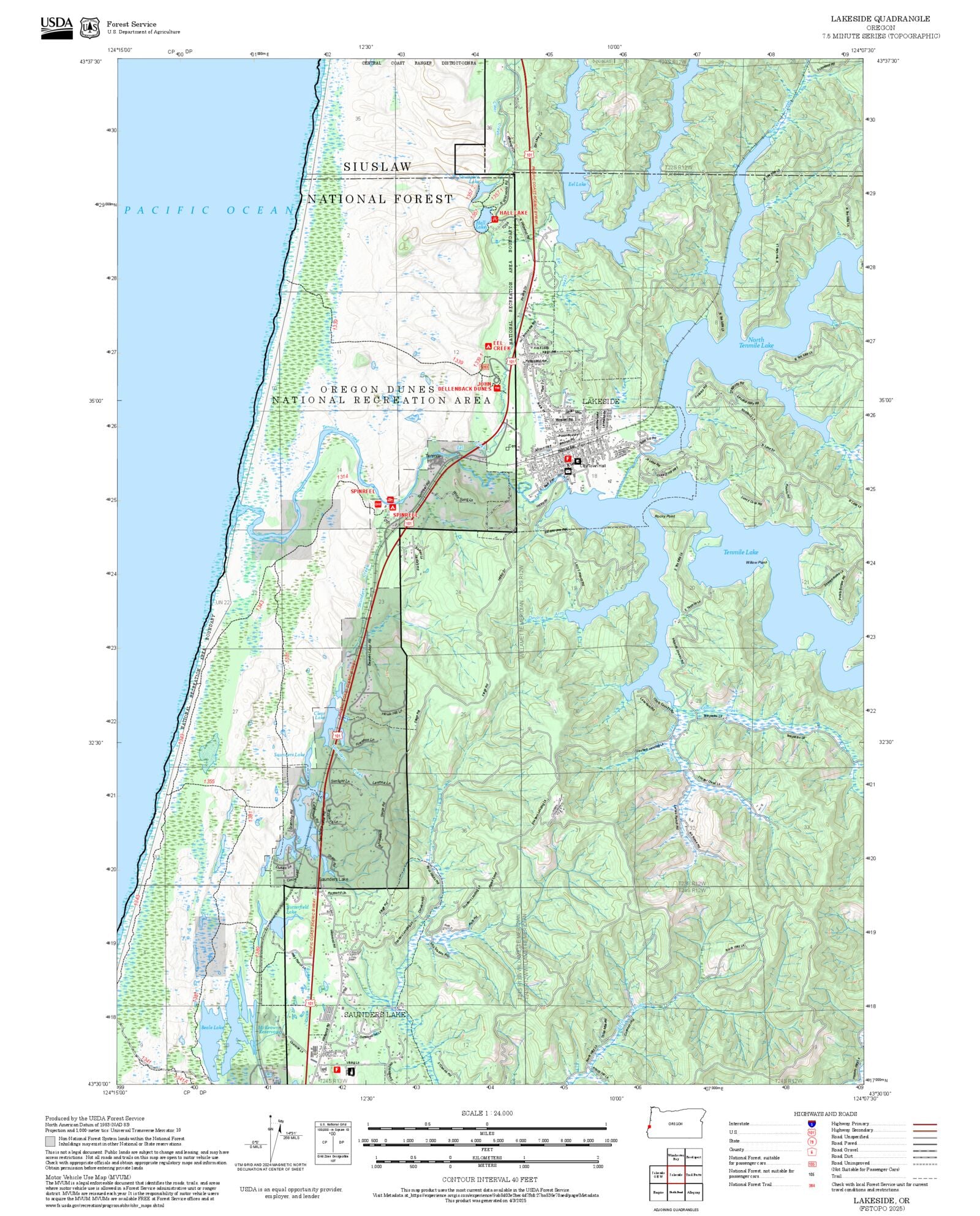2025 Forest Service Topo Map of Lakeside Oregon – MyTopo Map Store