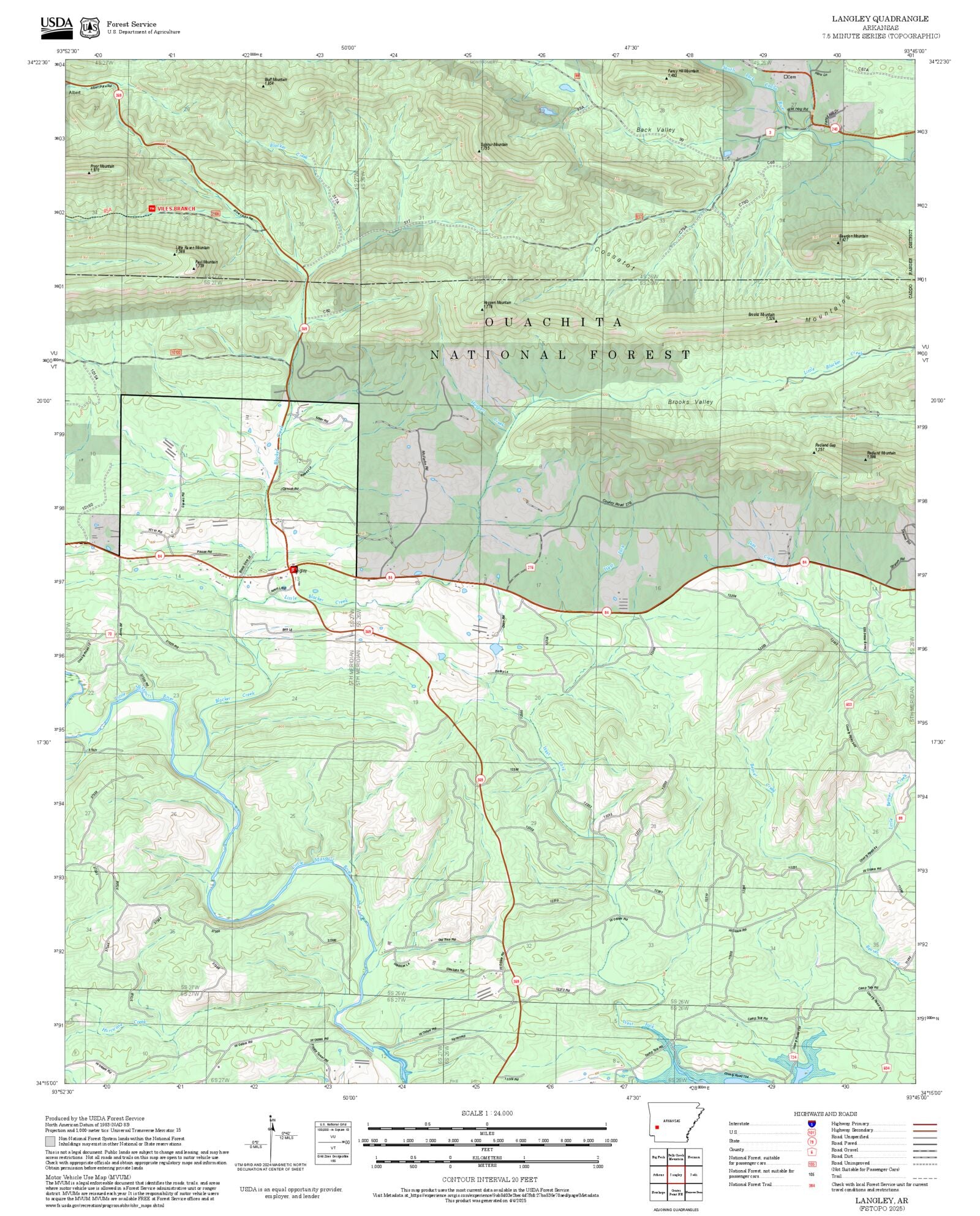 2025 Forest Service Topo Map of Langley Arkansas – MyTopo Map Store