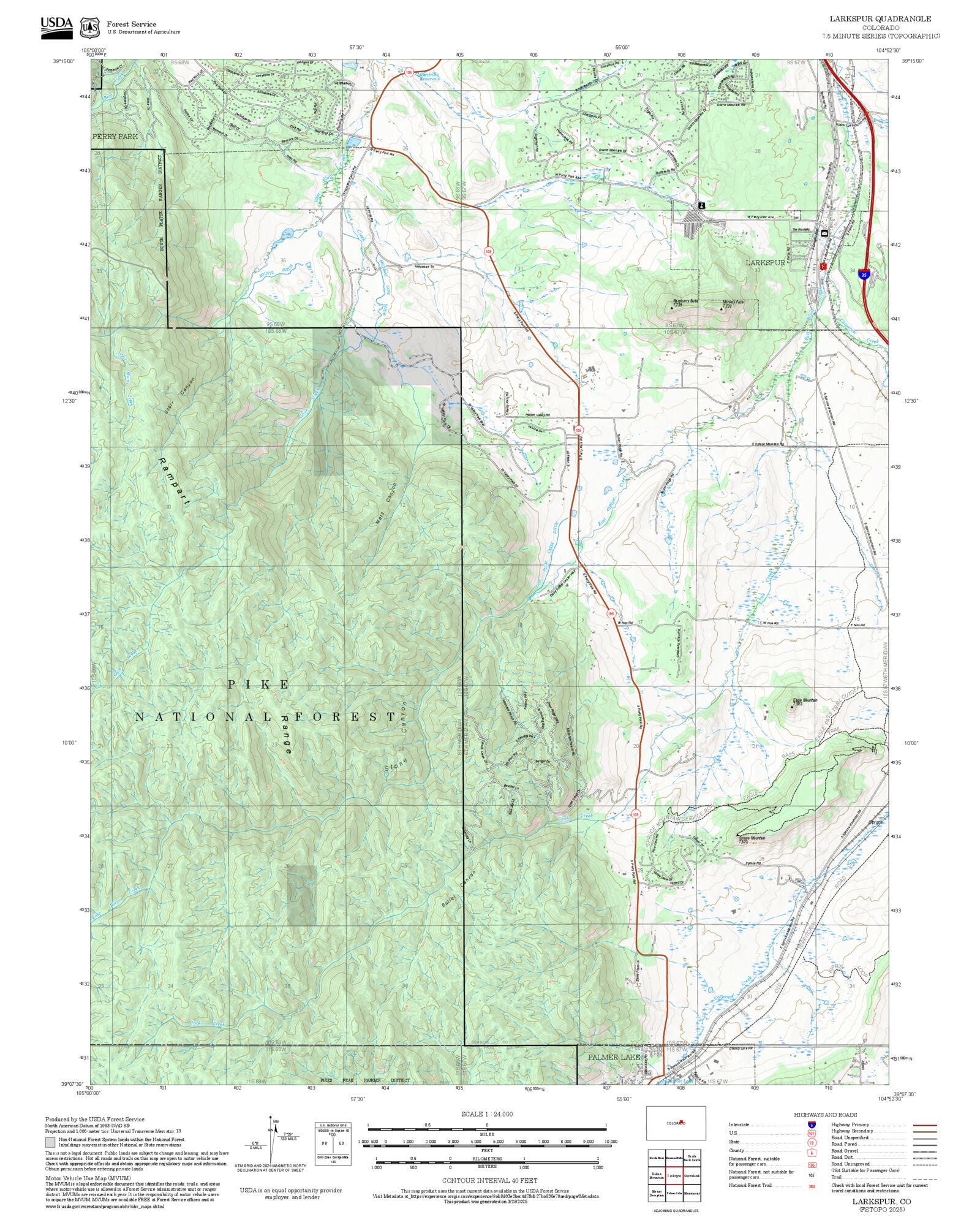 2025 Forest Service Topo Map of Larkspur Colorado – MyTopo Map Store