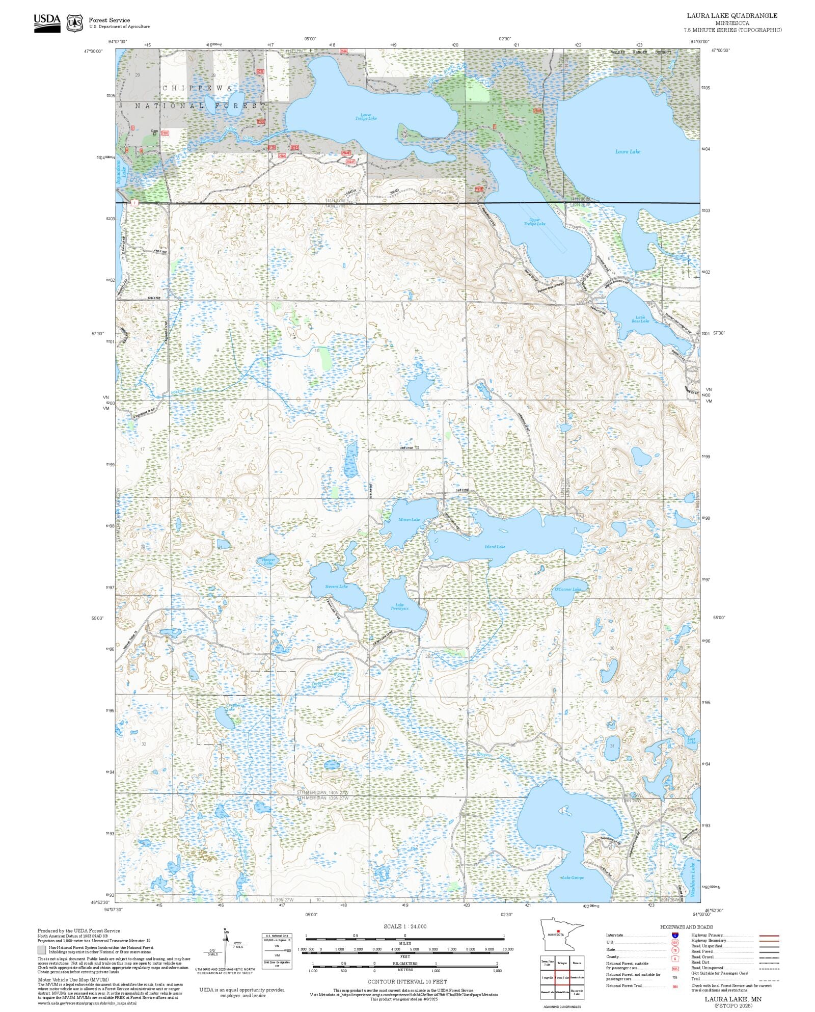 2025 Forest Service Topo Map of Laura Lake Minnesota – MyTopo Map Store