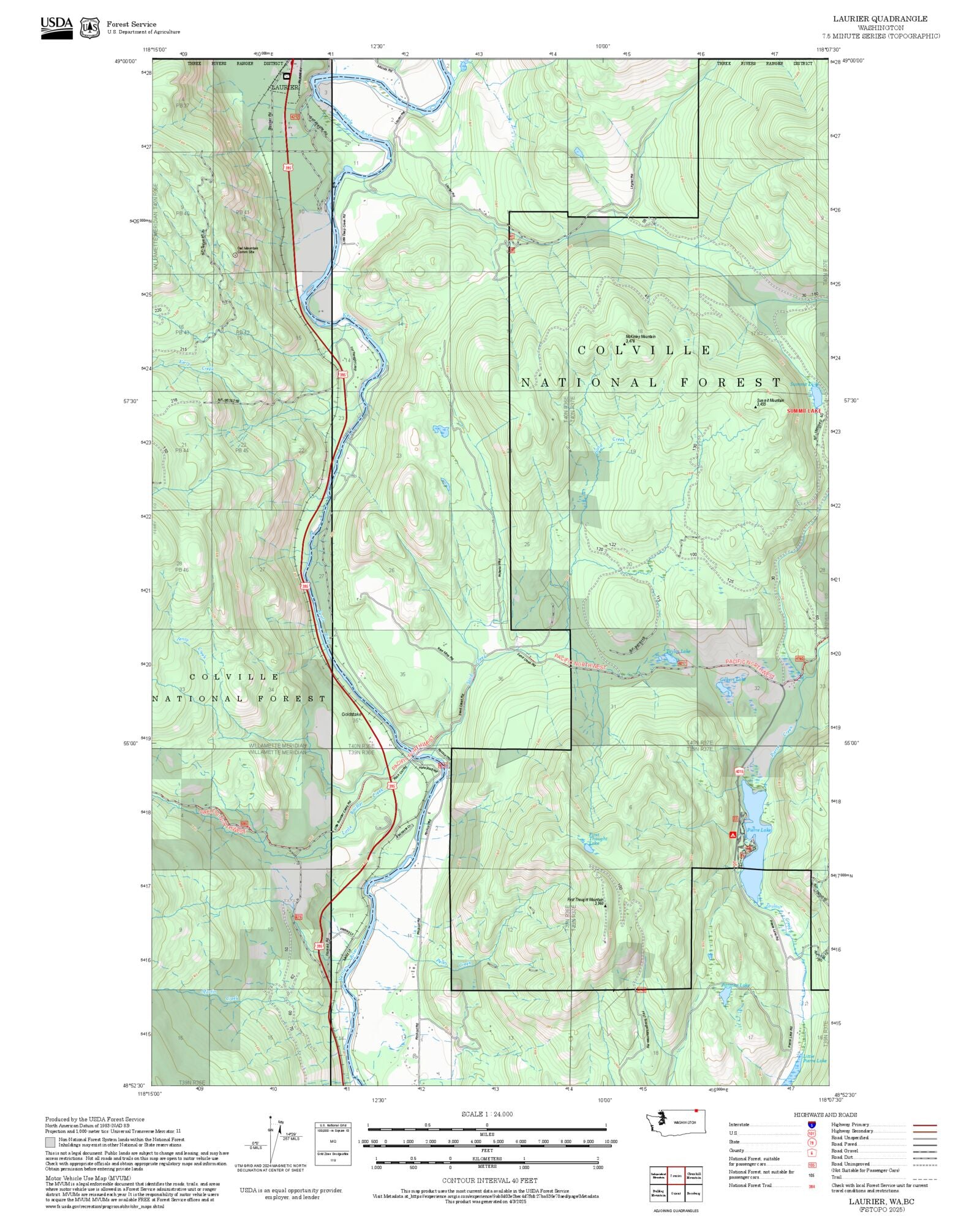2025 Forest Service Topo Map of Laurier Washington – MyTopo Map Store
