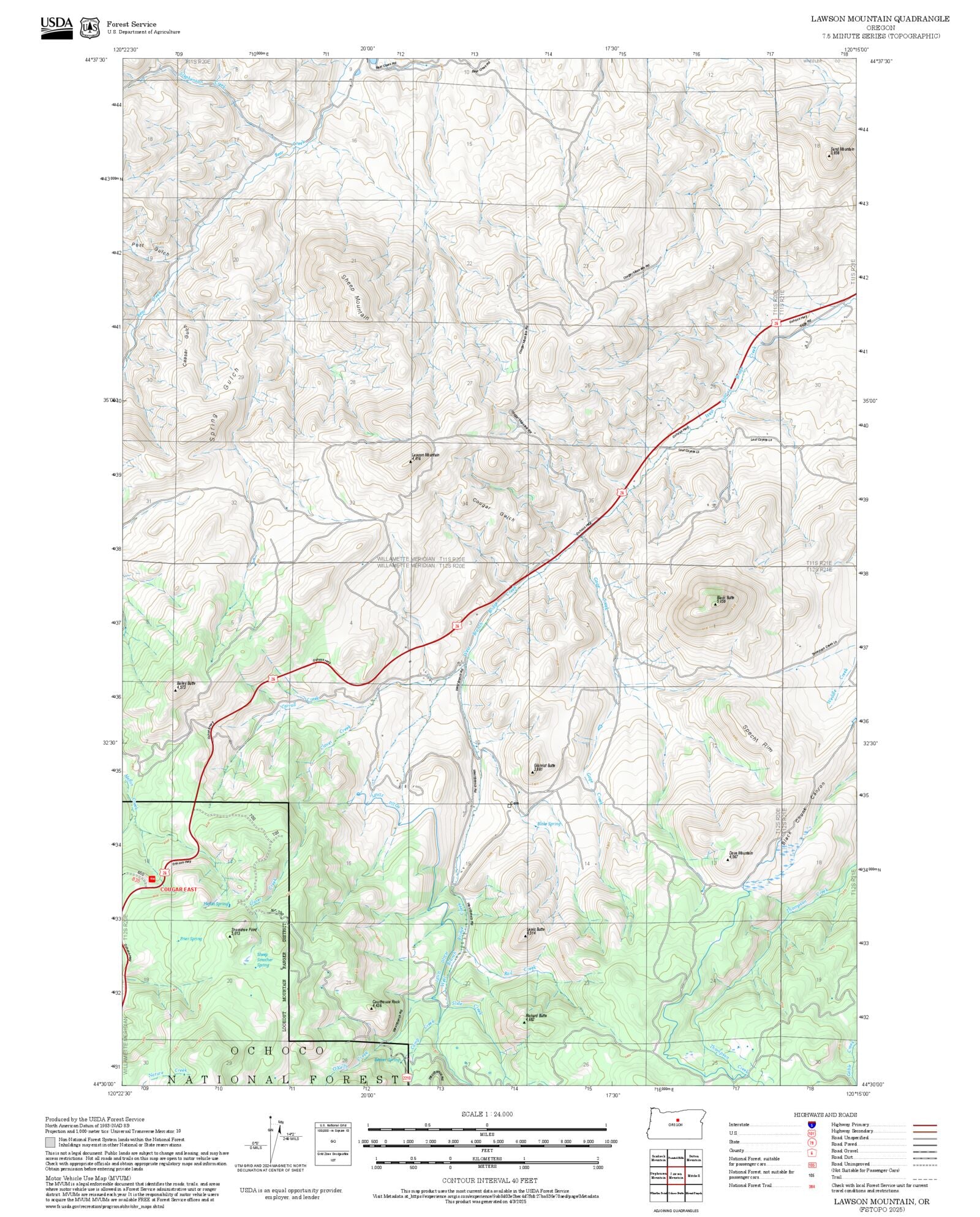 2025 Forest Service Topo Map of Lawson Mountain Oregon – MyTopo Map Store