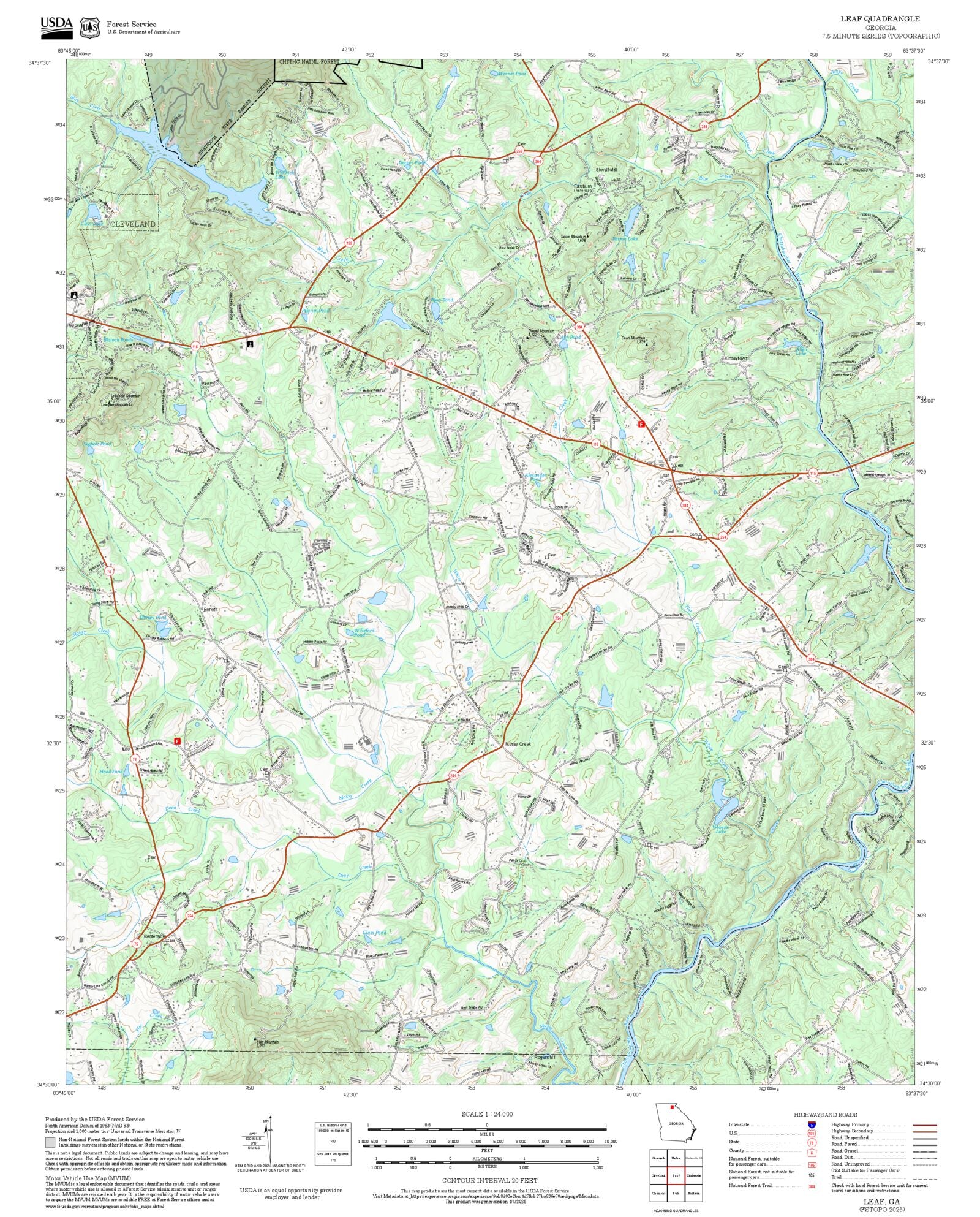 2025 Forest Service Topo Map of Leaf Georgia – MyTopo Map Store