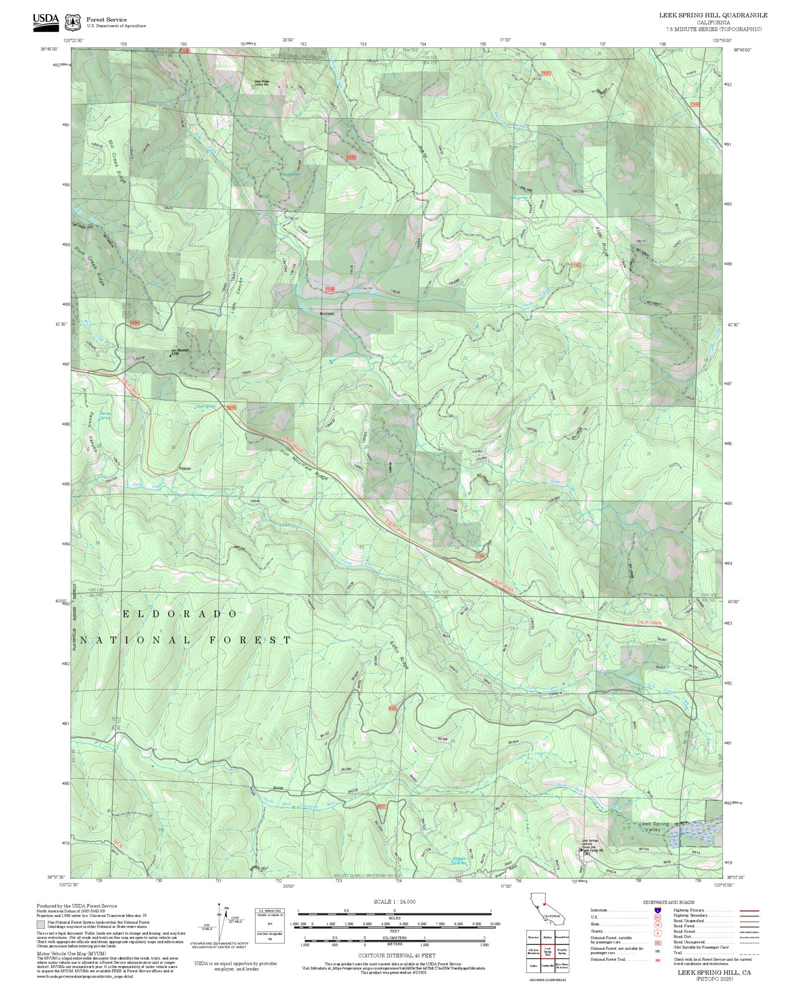 2025 Forest Service Topo Map of Leek Spring Hill California – MyTopo ...
