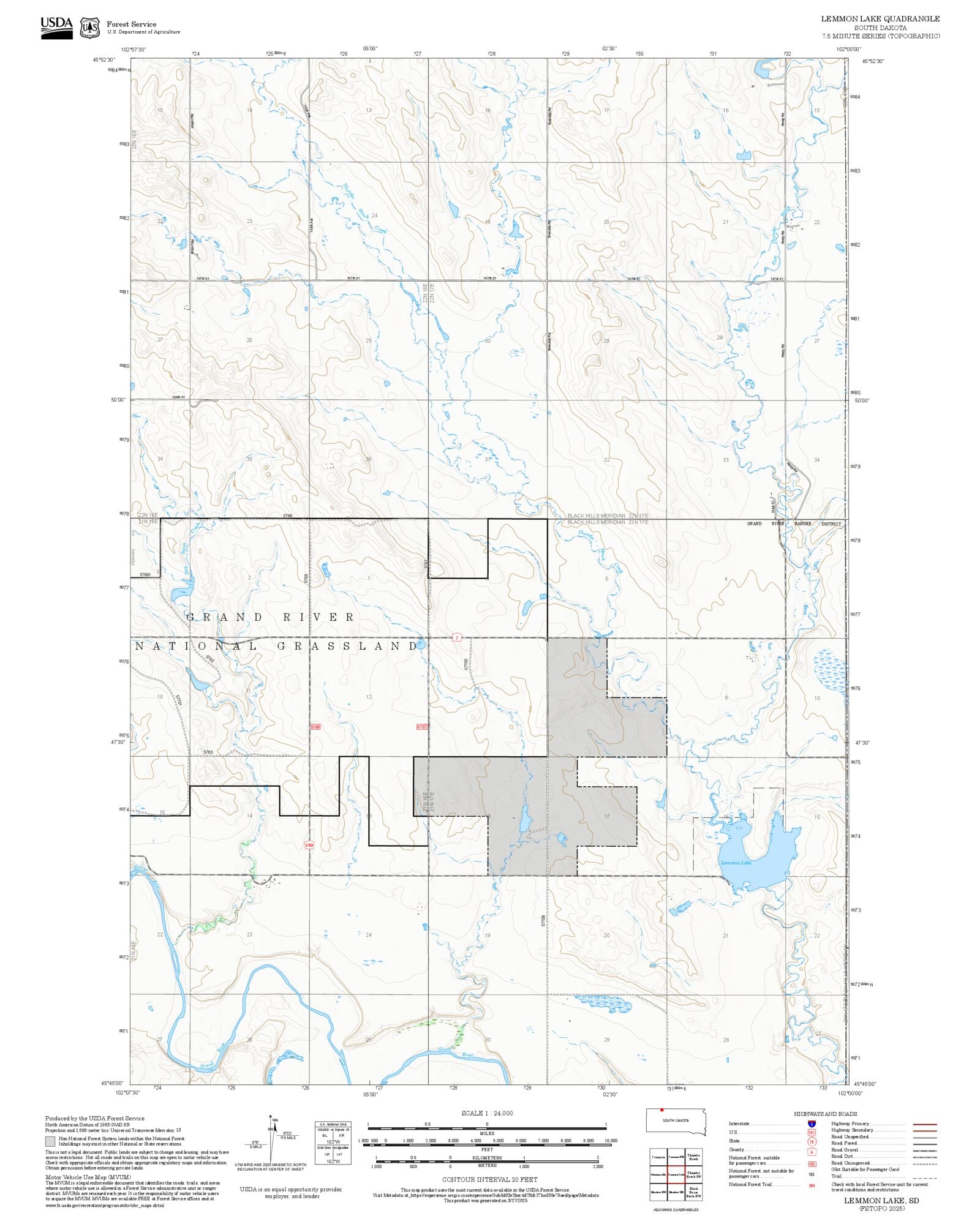 2025 Forest Service Topo Map of Lemmon Lake South Dakota – MyTopo Map Store