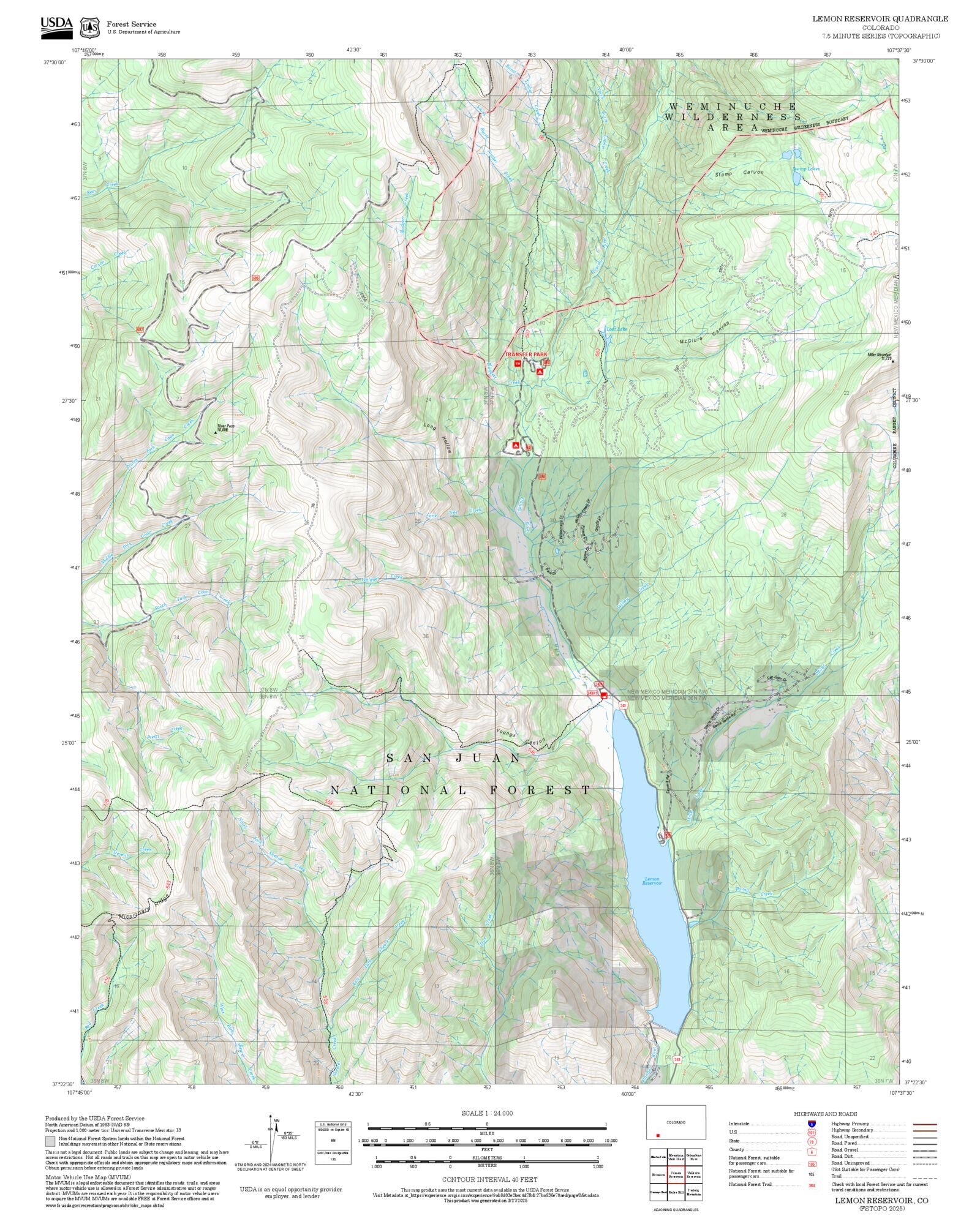 2025 Forest Service Topo Map of Lemon Reservoir Colorado – MyTopo Map Store
